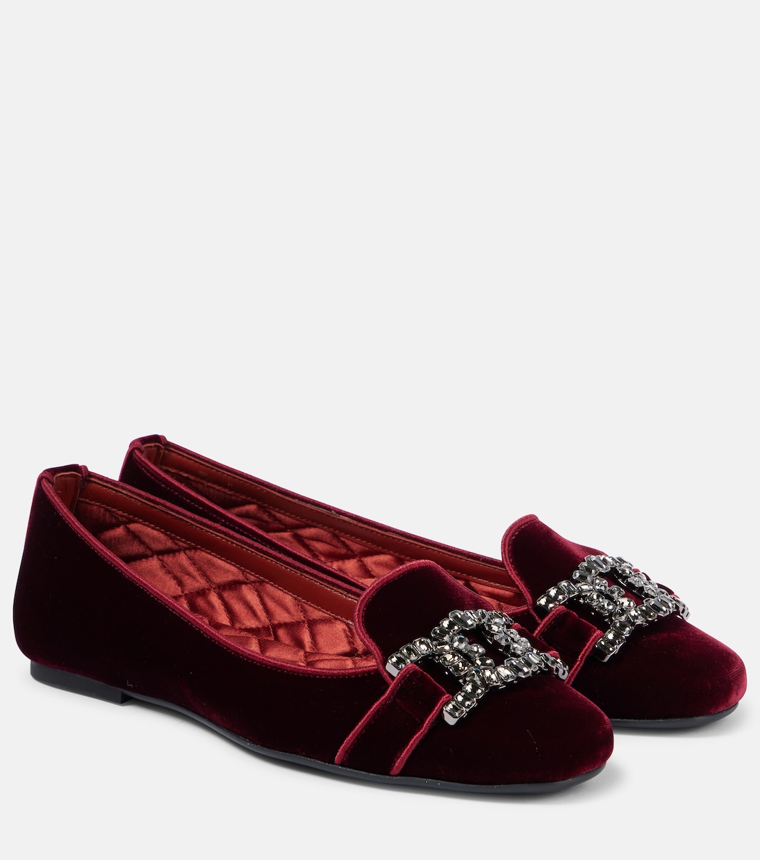 Kate embellished velvet ballet flats in burgundy - Tods | Mytheresa