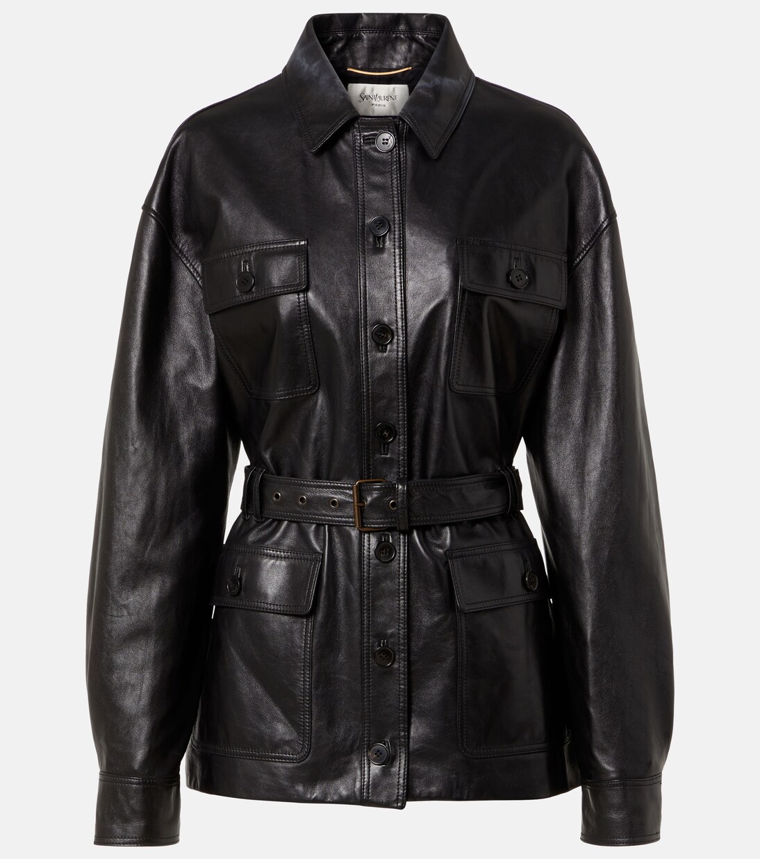 Saharienne belted leather jacket in black - Saint Laurent | Mytheresa