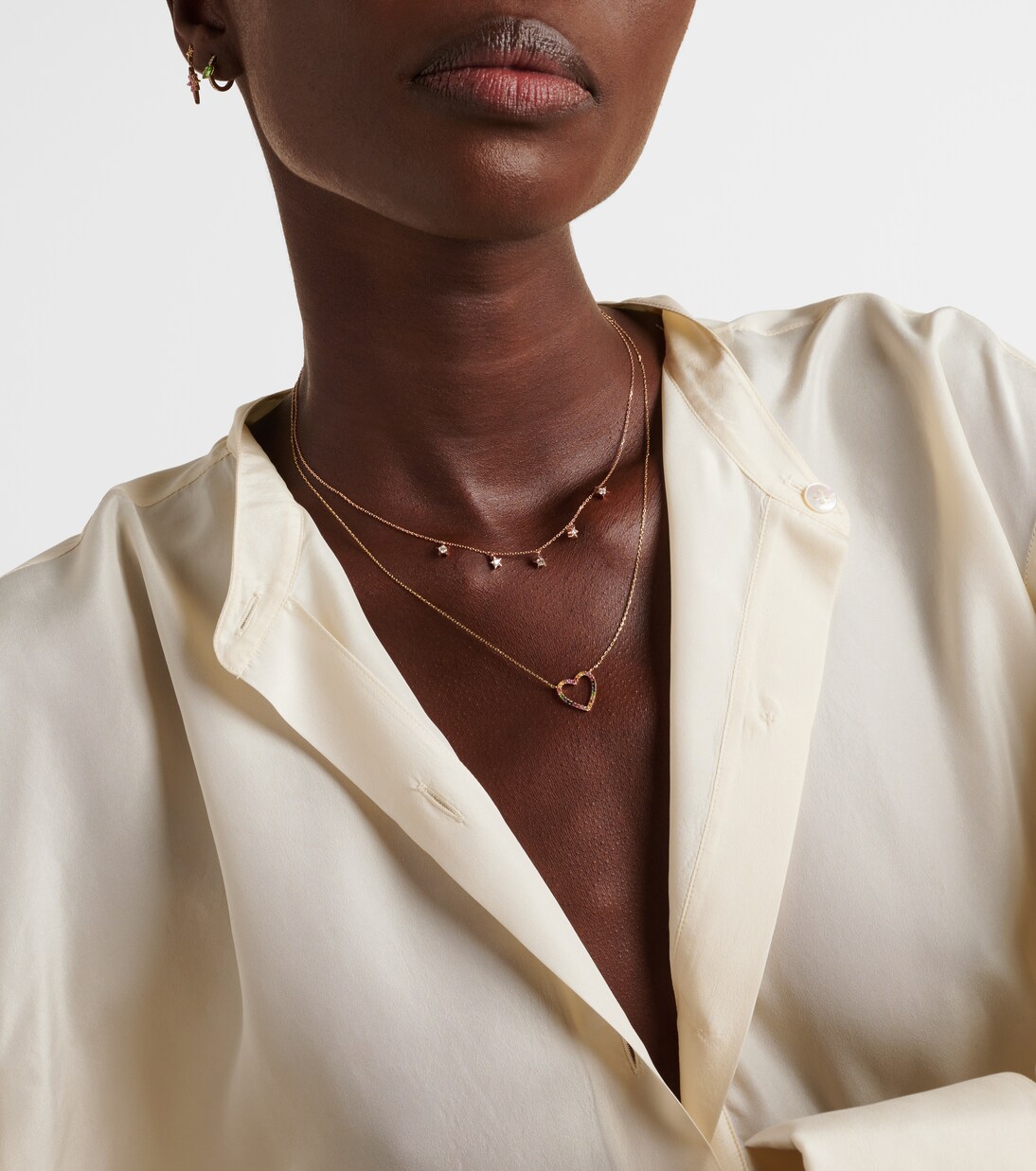 Heart 14kt gold necklace with sapphires in gold - Roxanne First | Mytheresa