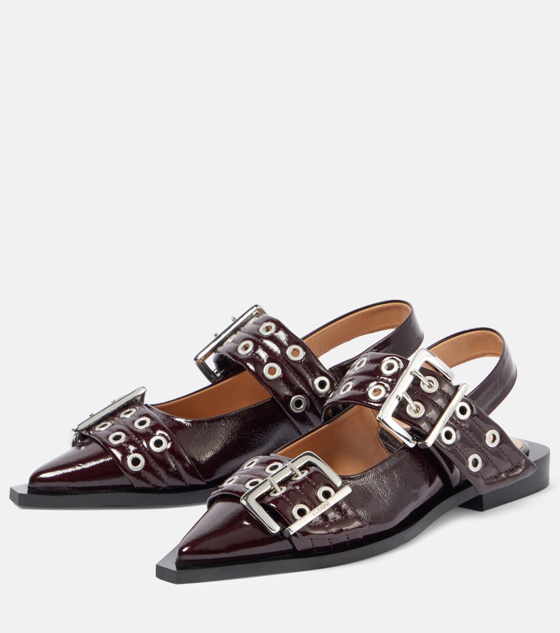 Leather slingback flats in burgundy - Ganni | Mytheresa