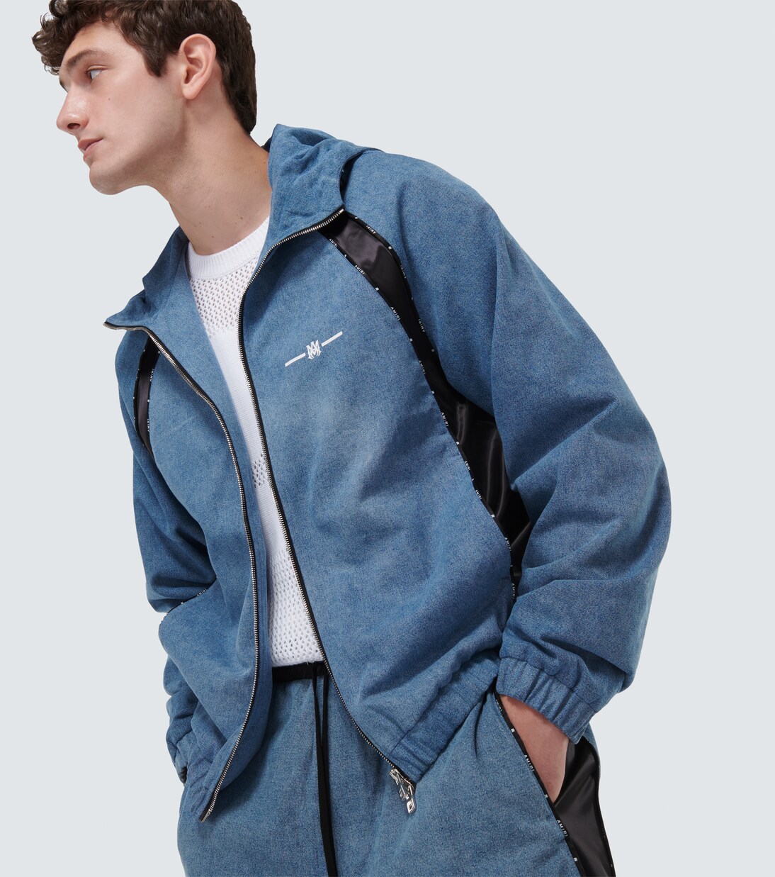 Satin-trimmed denim jacket in blue - Amiri | Mytheresa