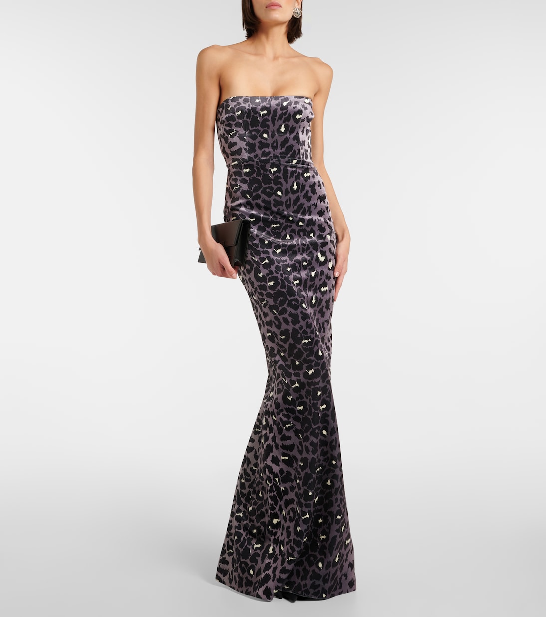 Leopard-print strapless velvet gown in multicoloured - Alex Perry ...