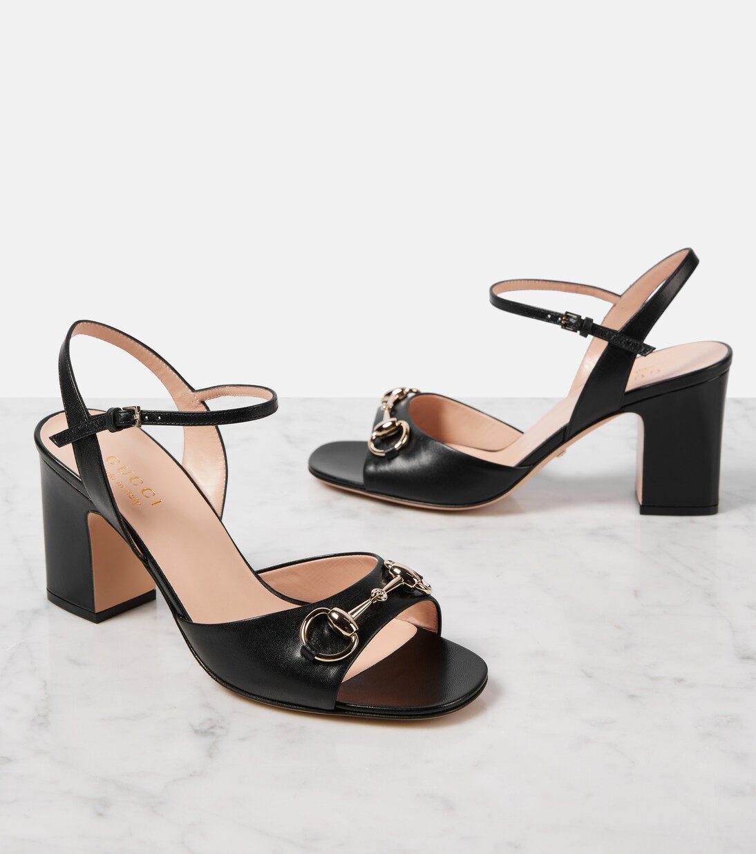 Horsebit leather sandals in black - Gucci | Mytheresa