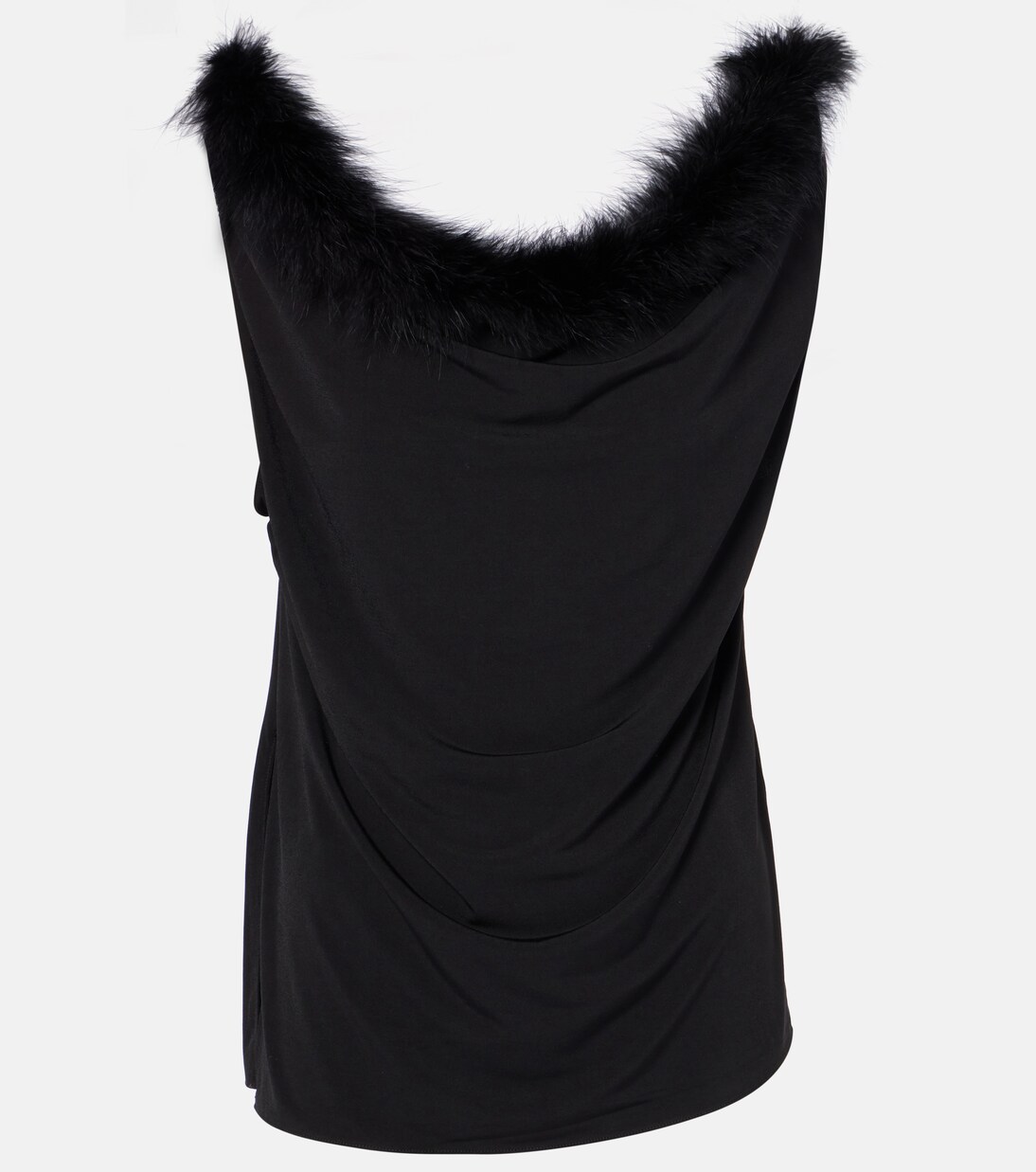 Boa feather-trimmed jersey top in black - Coperni | Mytheresa