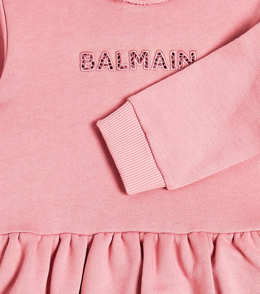 Logo ruffled cotton jersey dress in pink - Balmain Kids | Mytheresa