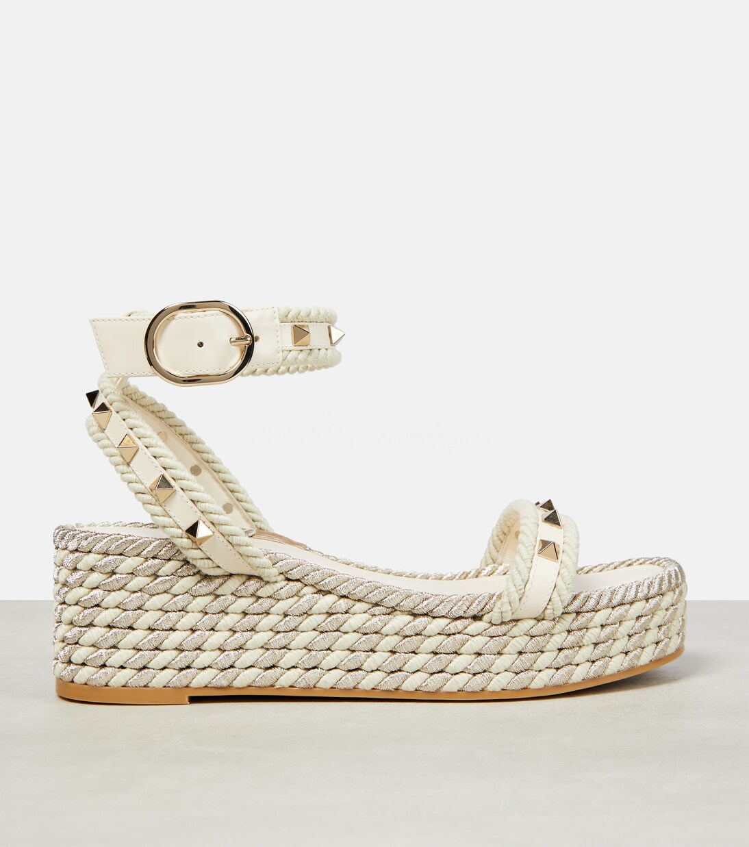 Rockstud leather wedge espadrilles in white - Valentino Garavani ...