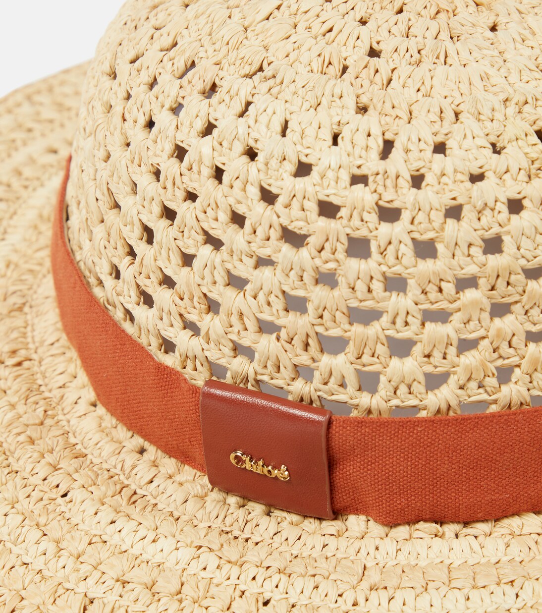 Leather-trimmed raffia hat in beige - Chloe | Mytheresa