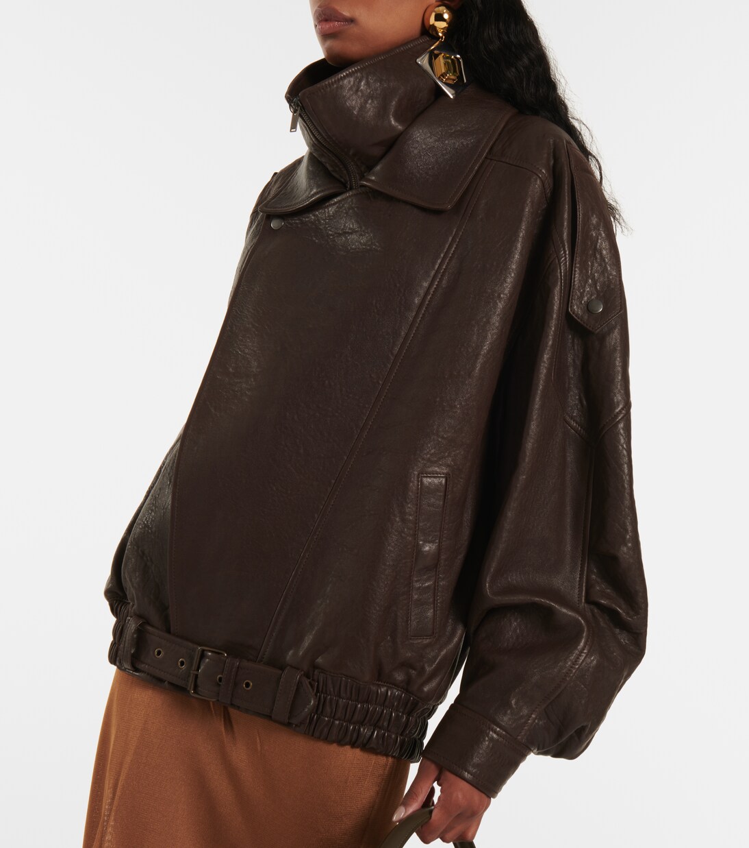 Oversized leather bomber jacket in brown - Saint Laurent | Mytheresa