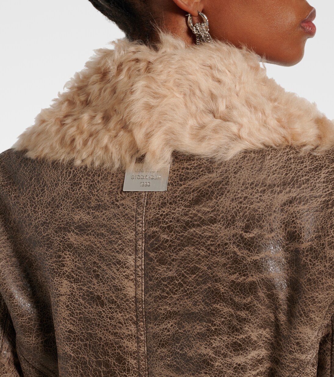 Shearling-trimmed leather jacket in grey - Acne Studios | Mytheresa