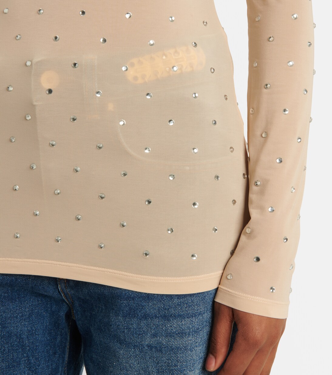 Crystal-embellished semi-sheer top in beige - Rabanne | Mytheresa
