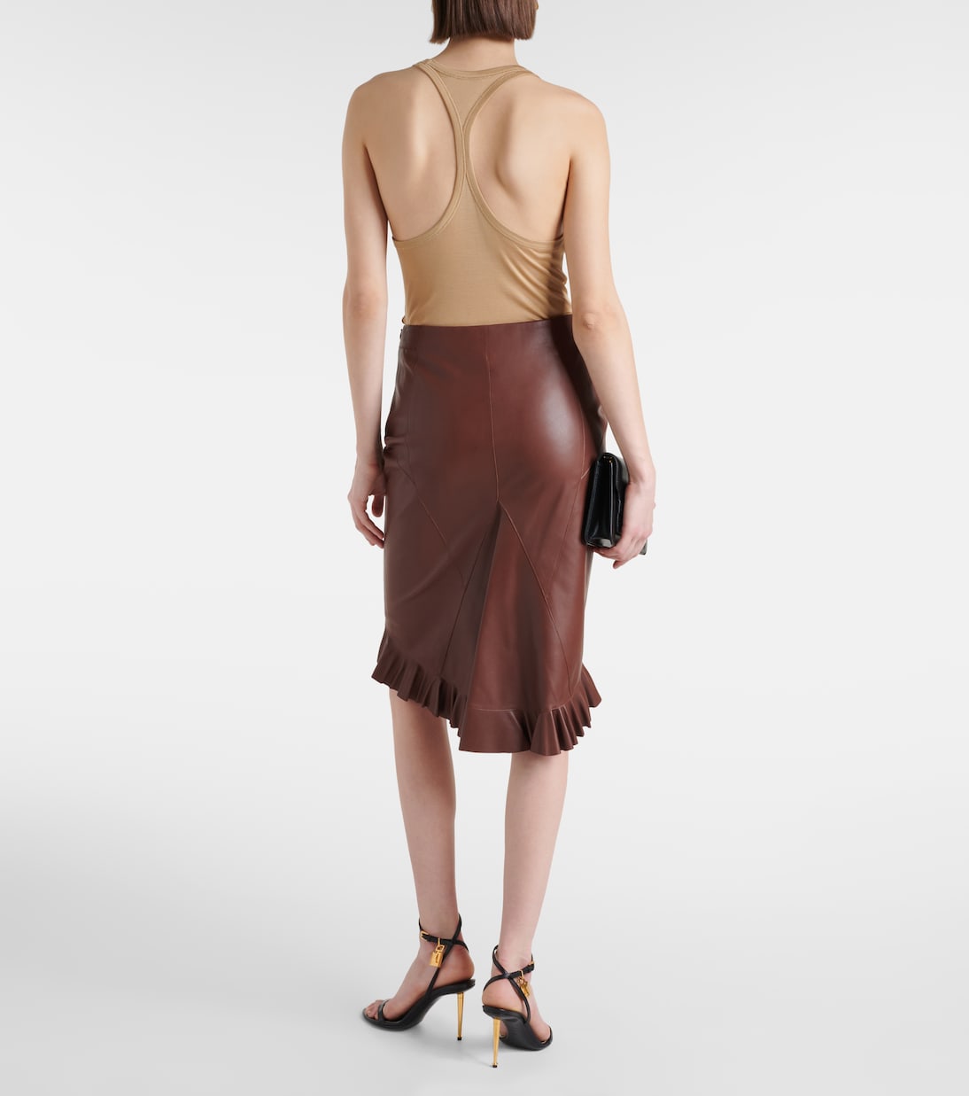 Ruffled leather midi skirt in brown - Tom Ford | Mytheresa