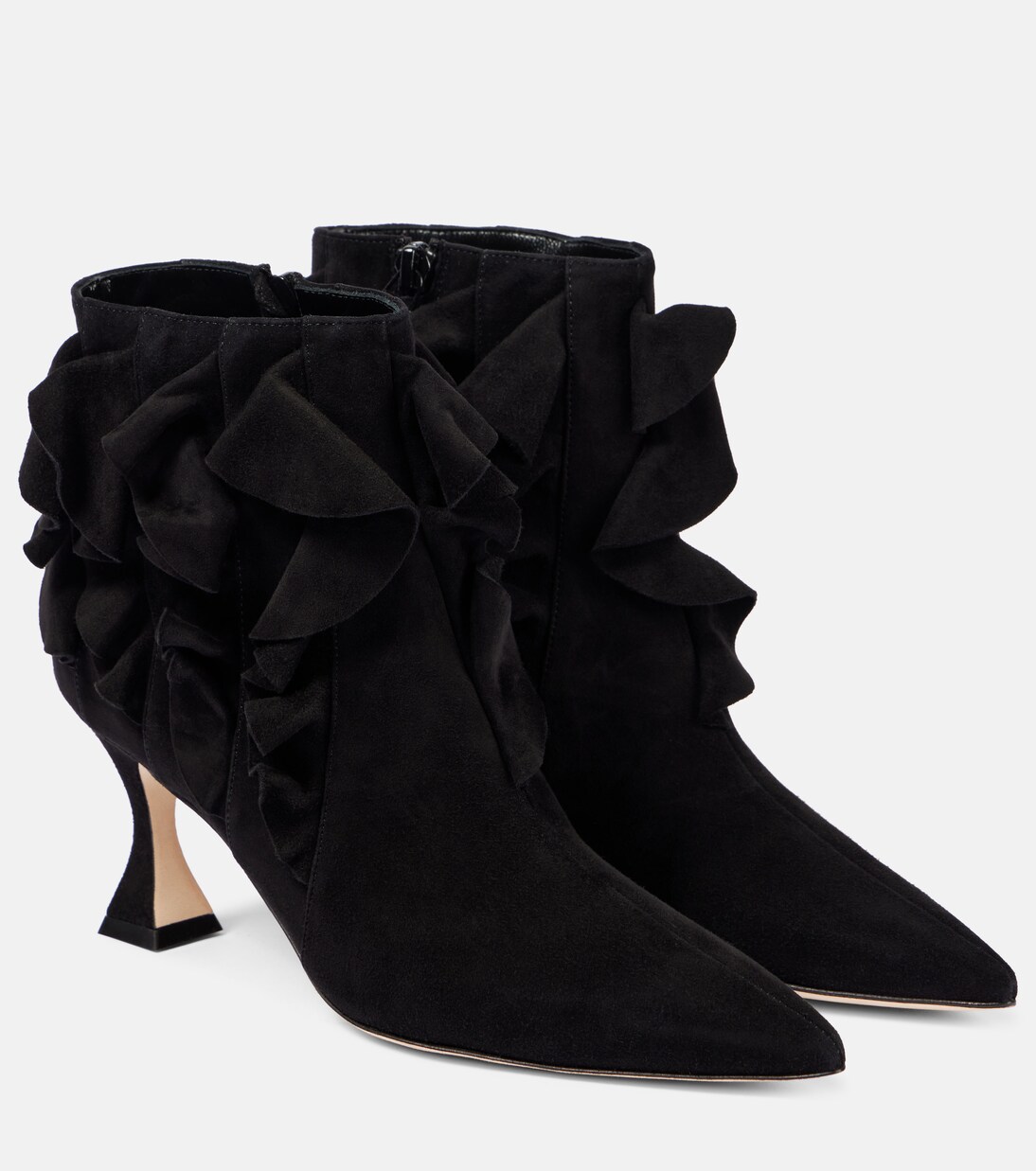 Pompa ruffled suede booties in black - Manolo Blahnik | Mytheresa