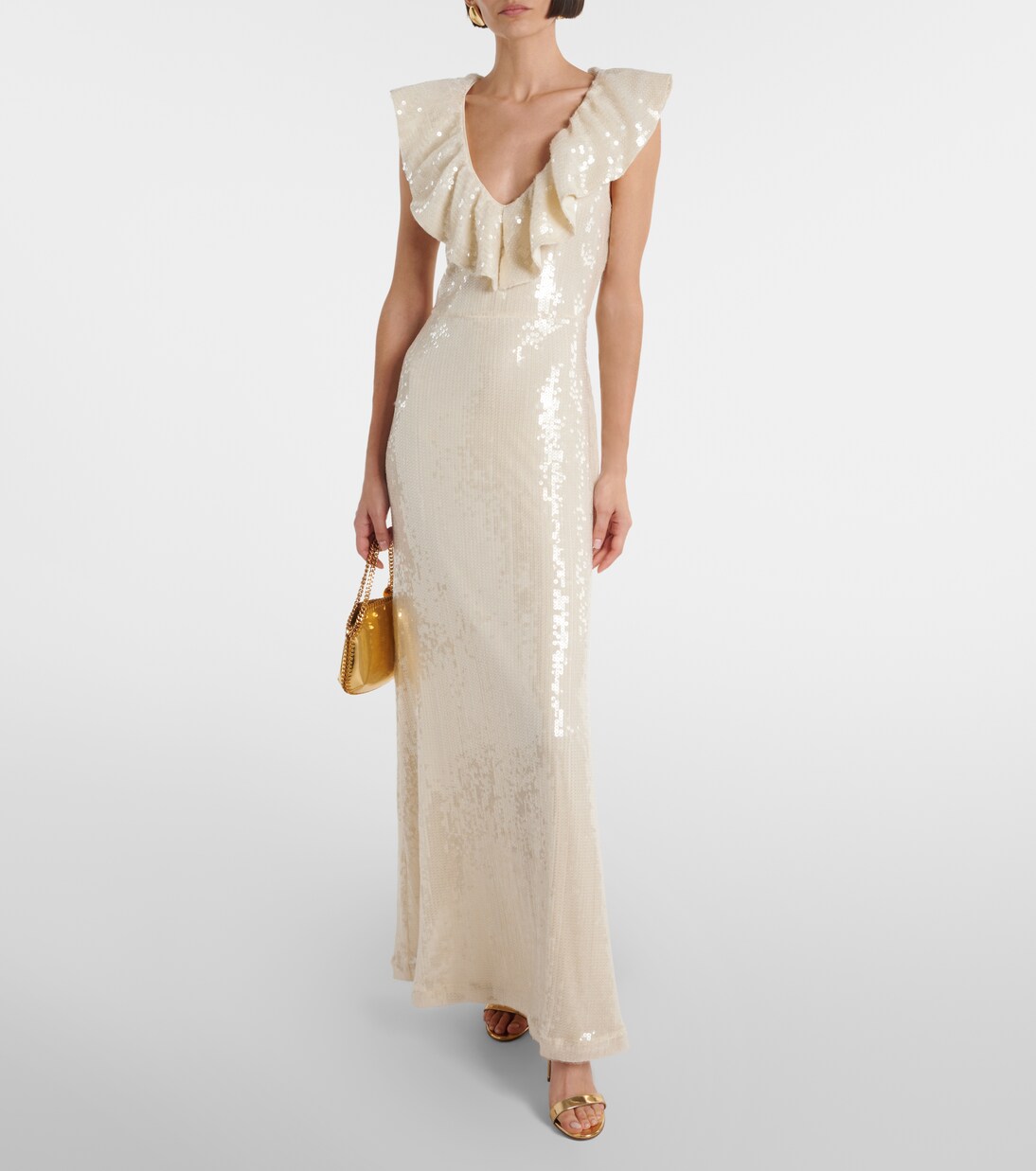 Ruffled sequined maxi dress in white - Rotate | Mytheresa