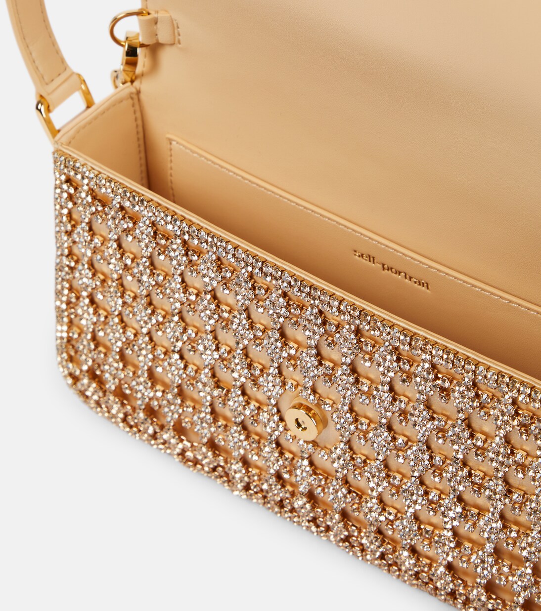 Bow embellished chainmail shoulder bag in gold - Self Portrait | Mytheresa