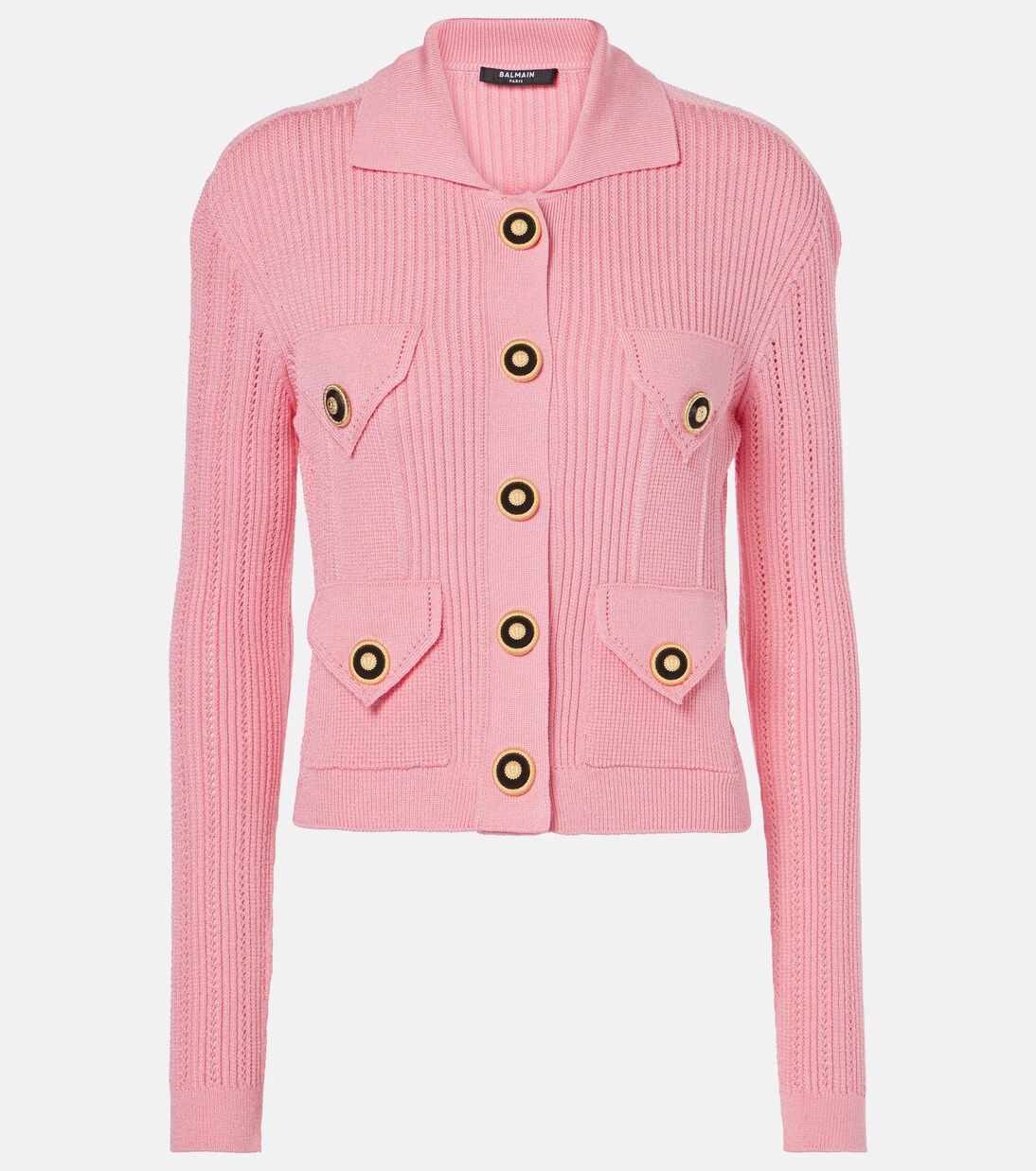Ribbed-knit cardigan in pink - Balmain | Mytheresa