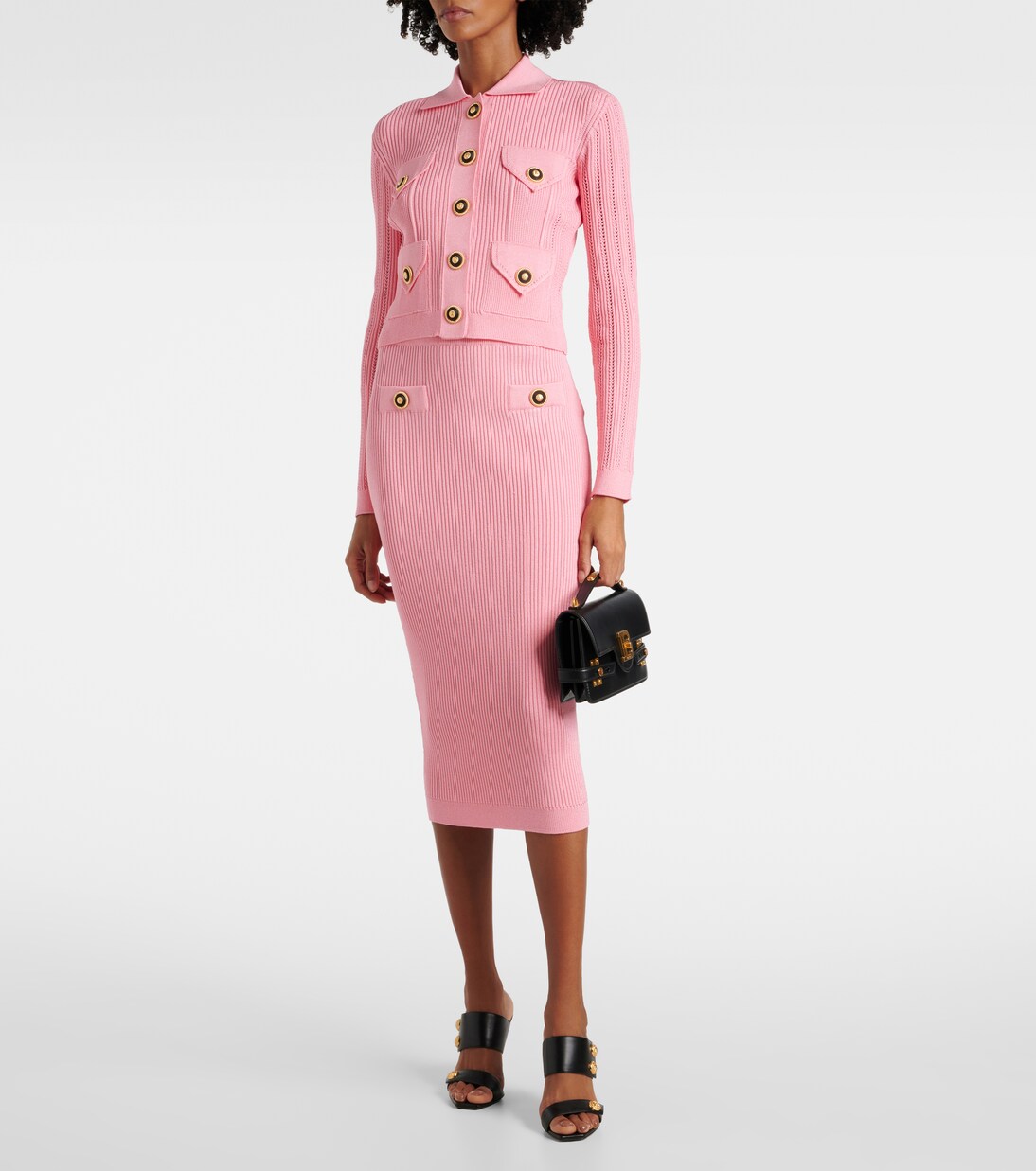 Ribbed-knit cardigan in pink - Balmain | Mytheresa