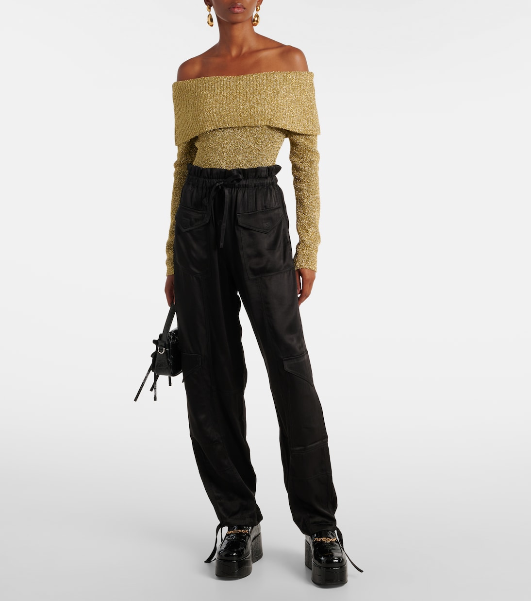 High-rise satin cargo pants in black - Ganni | Mytheresa
