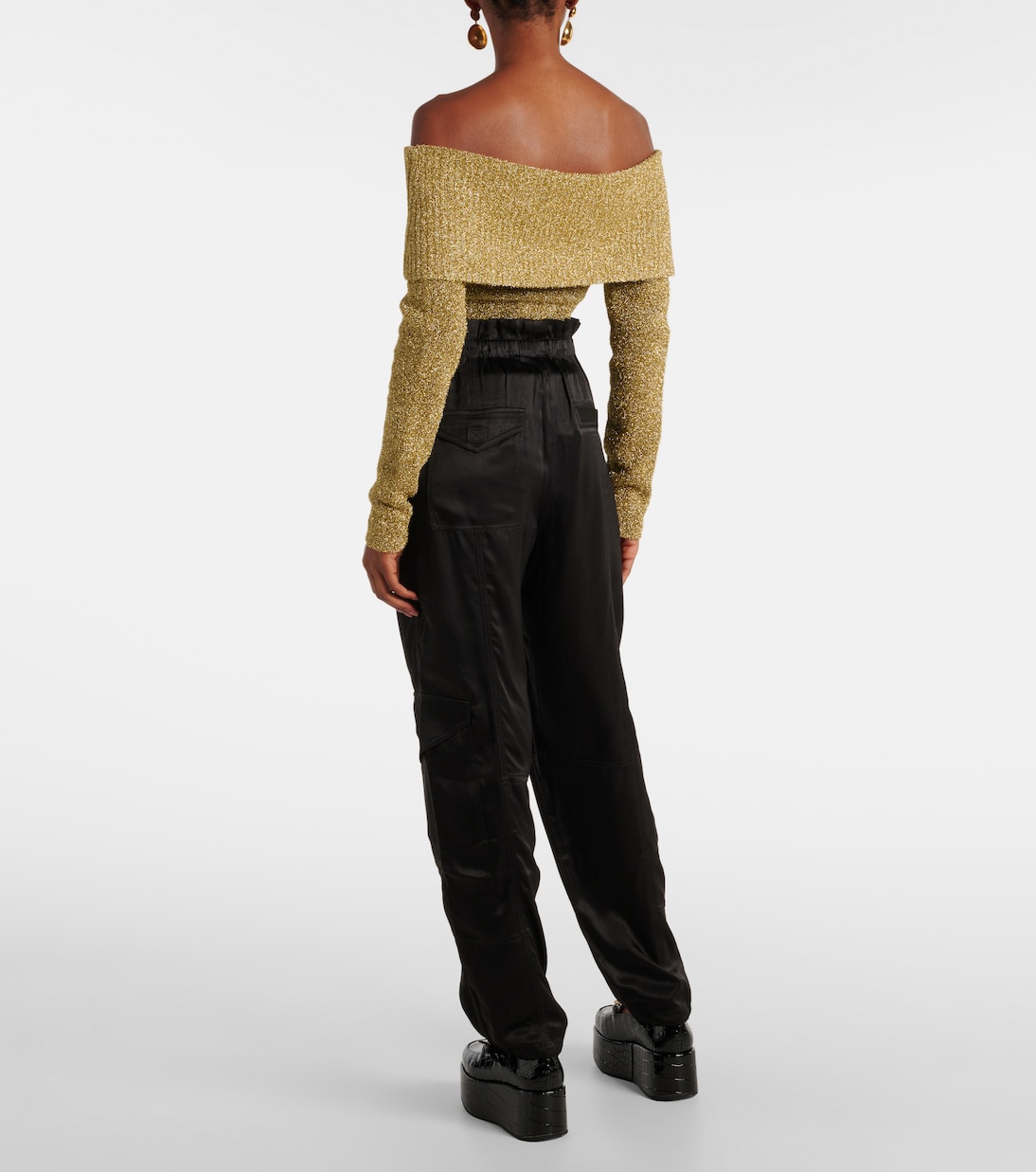 High-rise satin cargo pants in black - Ganni | Mytheresa