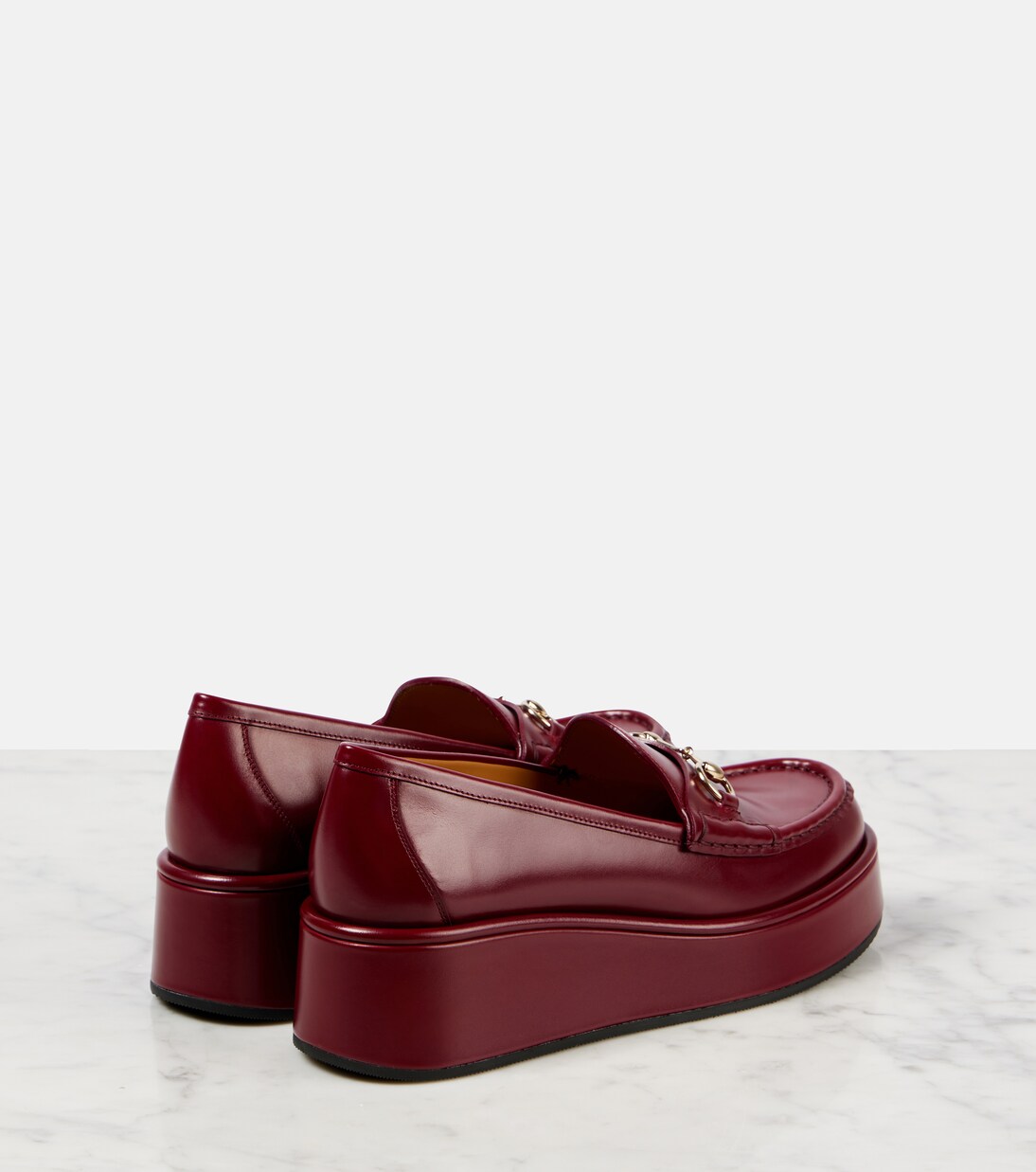Horsebit leather platform loafers in red - Gucci | Mytheresa