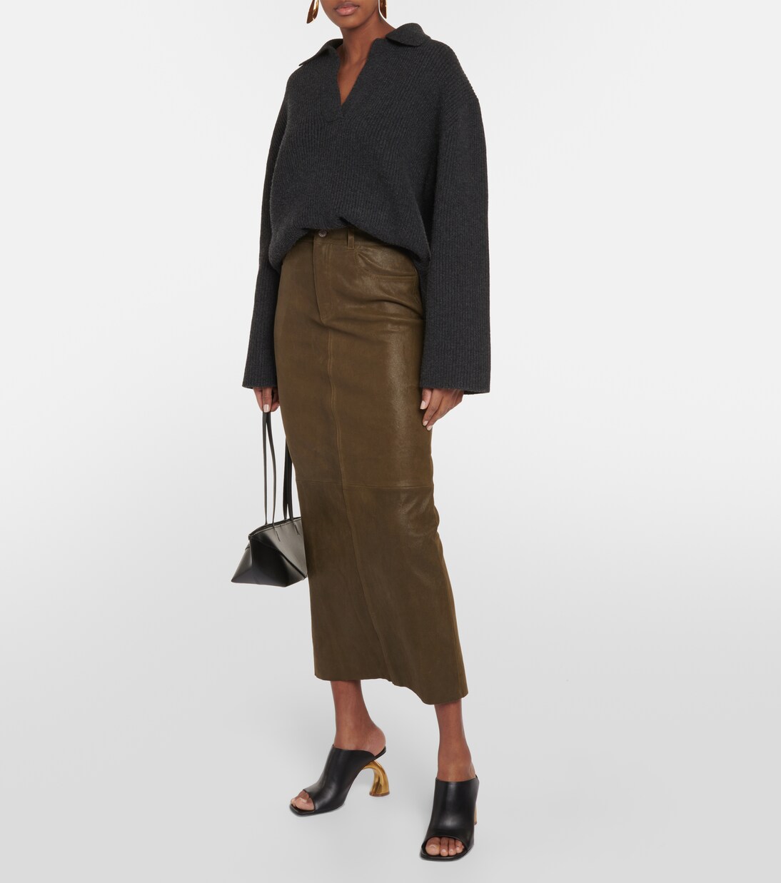 Beth leather midi skirt in green - Stouls | Mytheresa