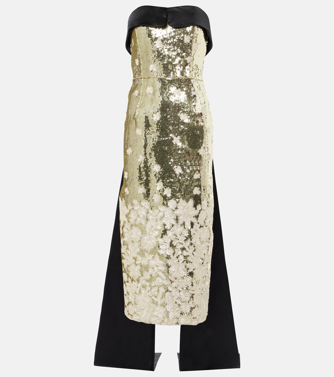 Isabetta satin-trimmed sequined gown in gold - Markarian | Mytheresa