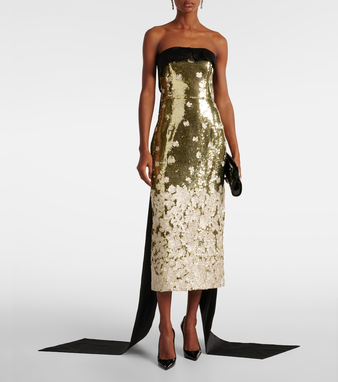 Isabetta satin-trimmed sequined gown in gold - Markarian | Mytheresa