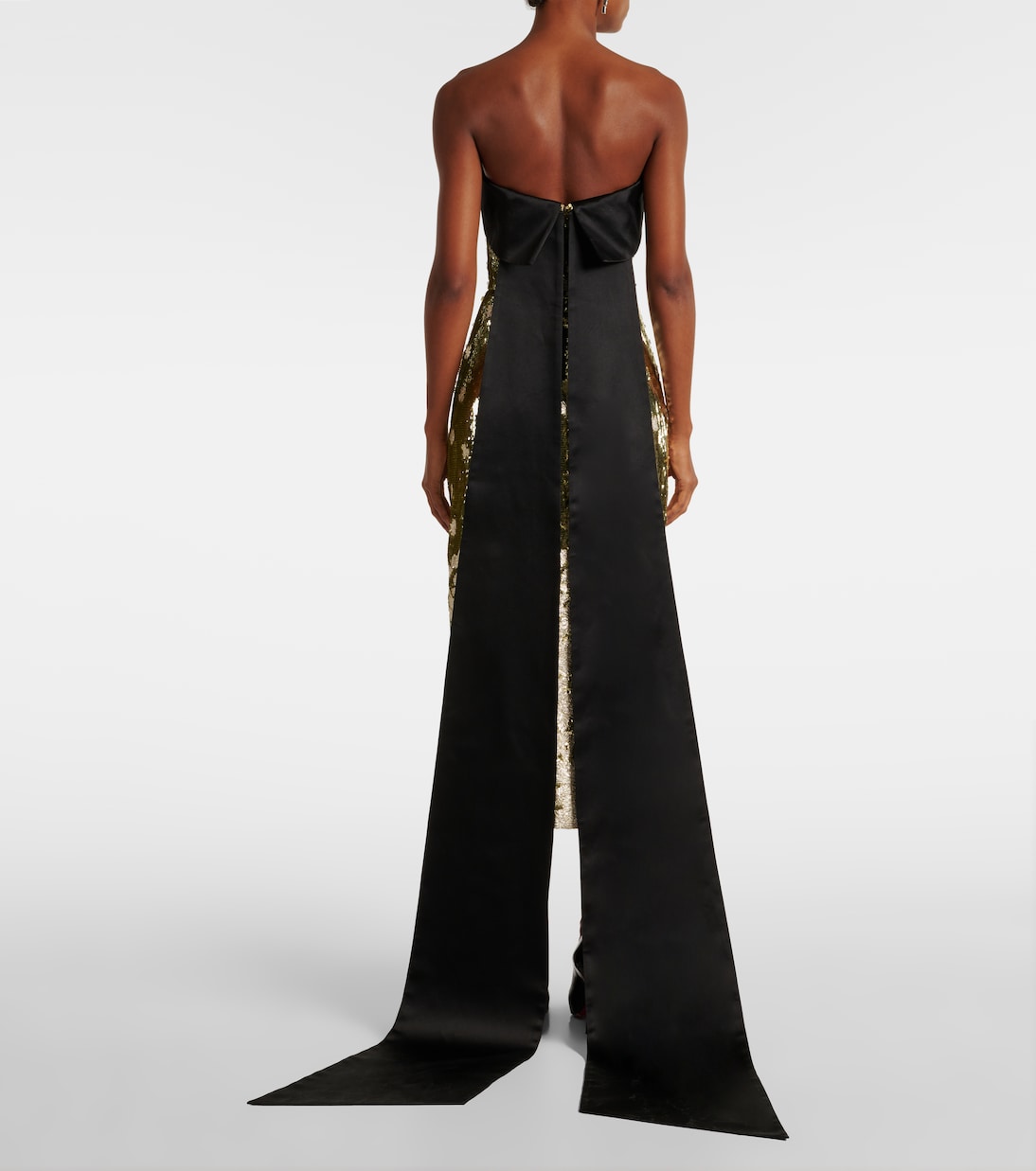 Isabetta satin-trimmed sequined gown in gold - Markarian | Mytheresa