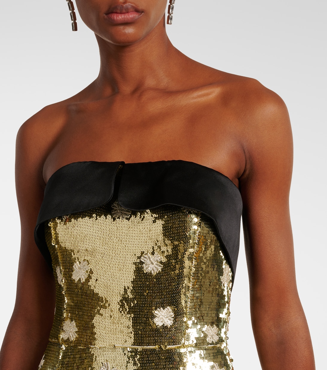 Isabetta satin-trimmed sequined gown in gold - Markarian | Mytheresa