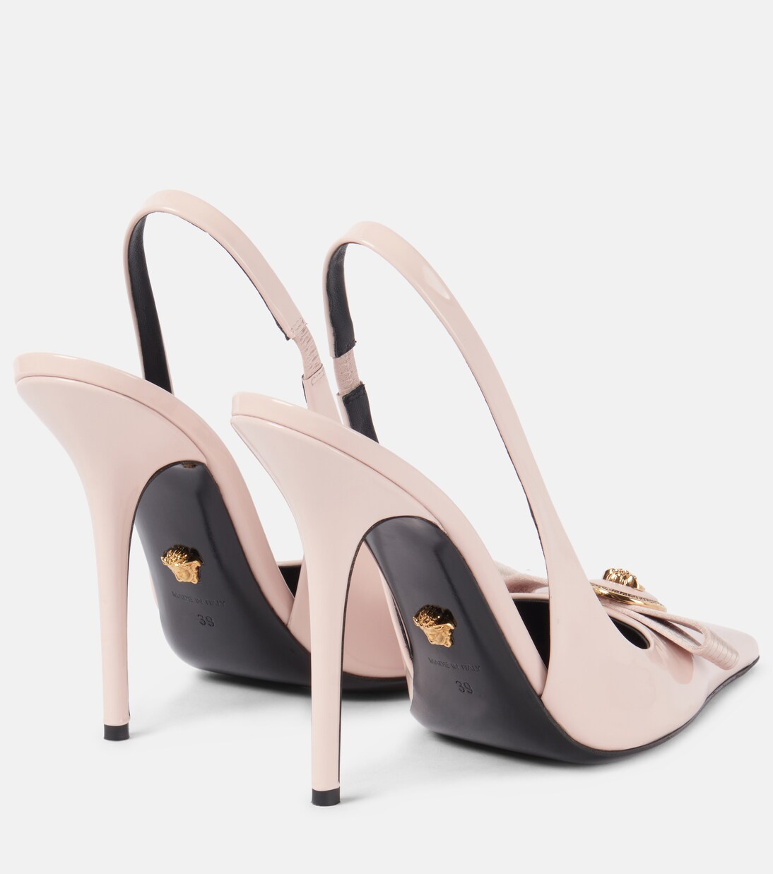 Gianni Ribbon 85 patent leather slingback pumps in pink - Versace ...