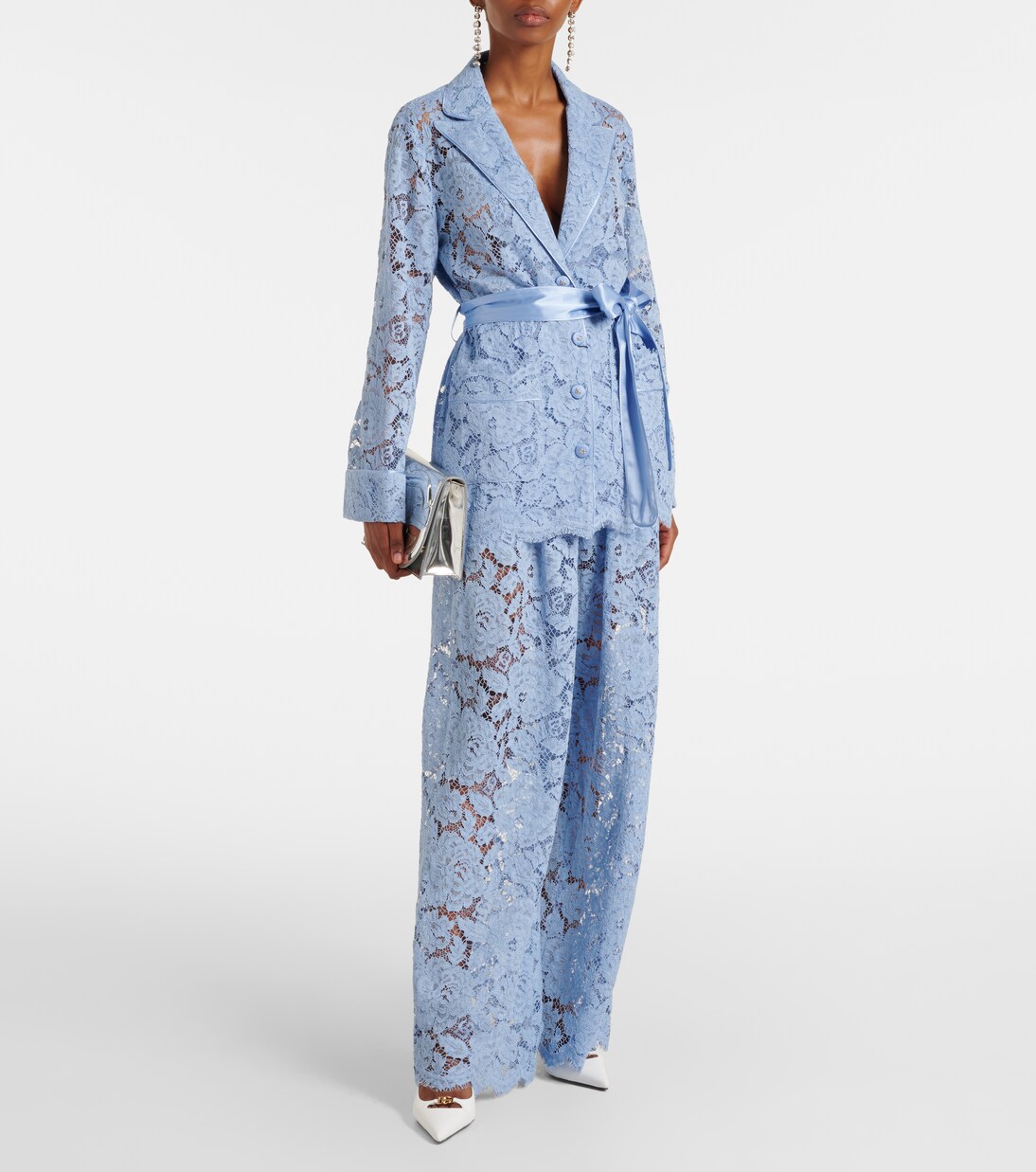 Belted lace jacket in blue - Dolce Gabbana | Mytheresa