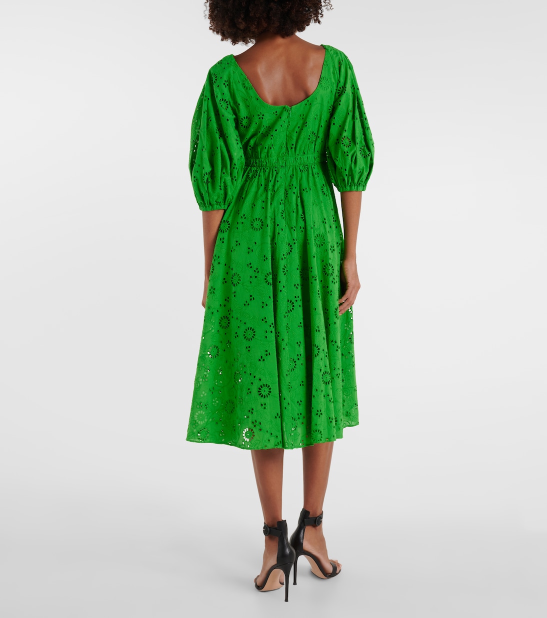 Openwork embroidered cotton midi dress in green - Carolina Herrera ...