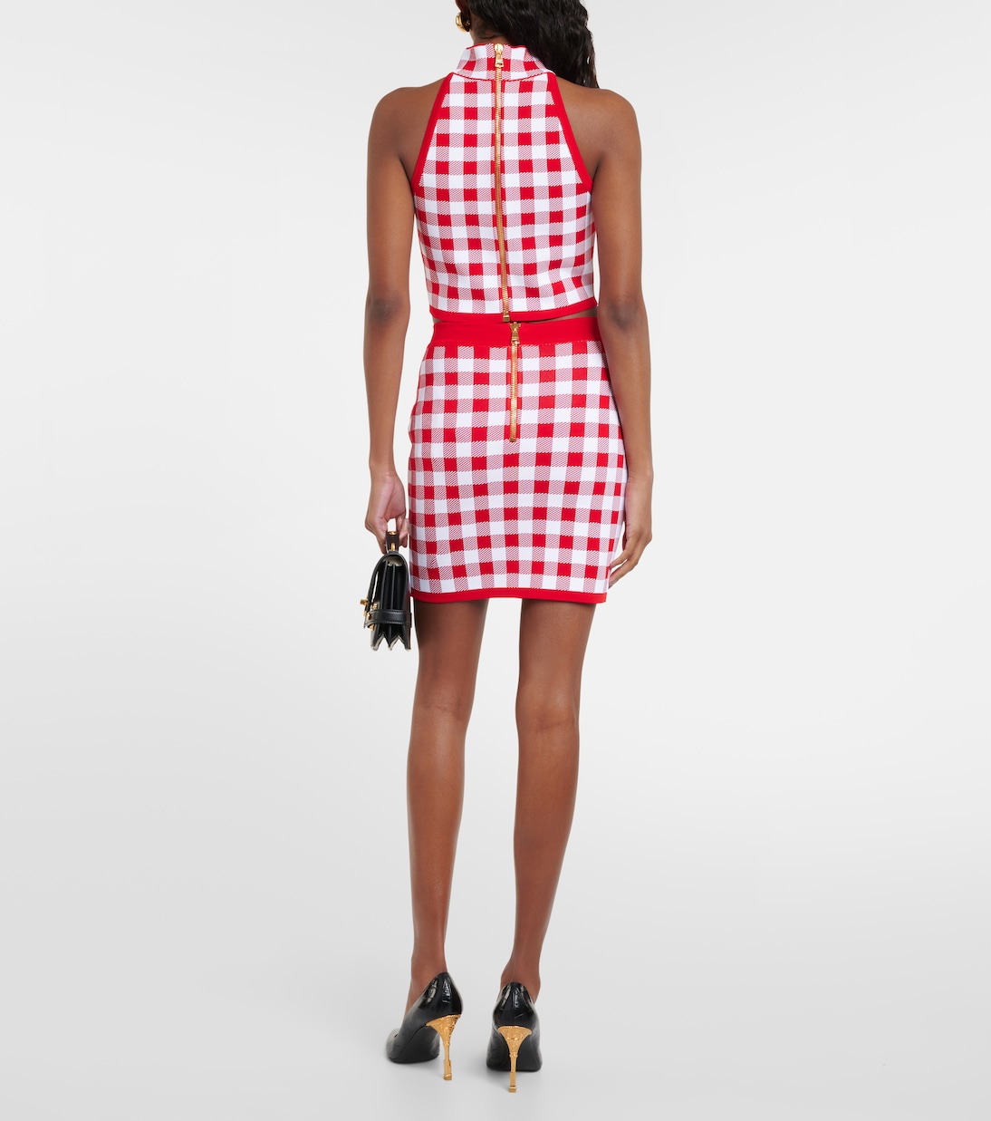 Checked crop top in red - Balmain | Mytheresa