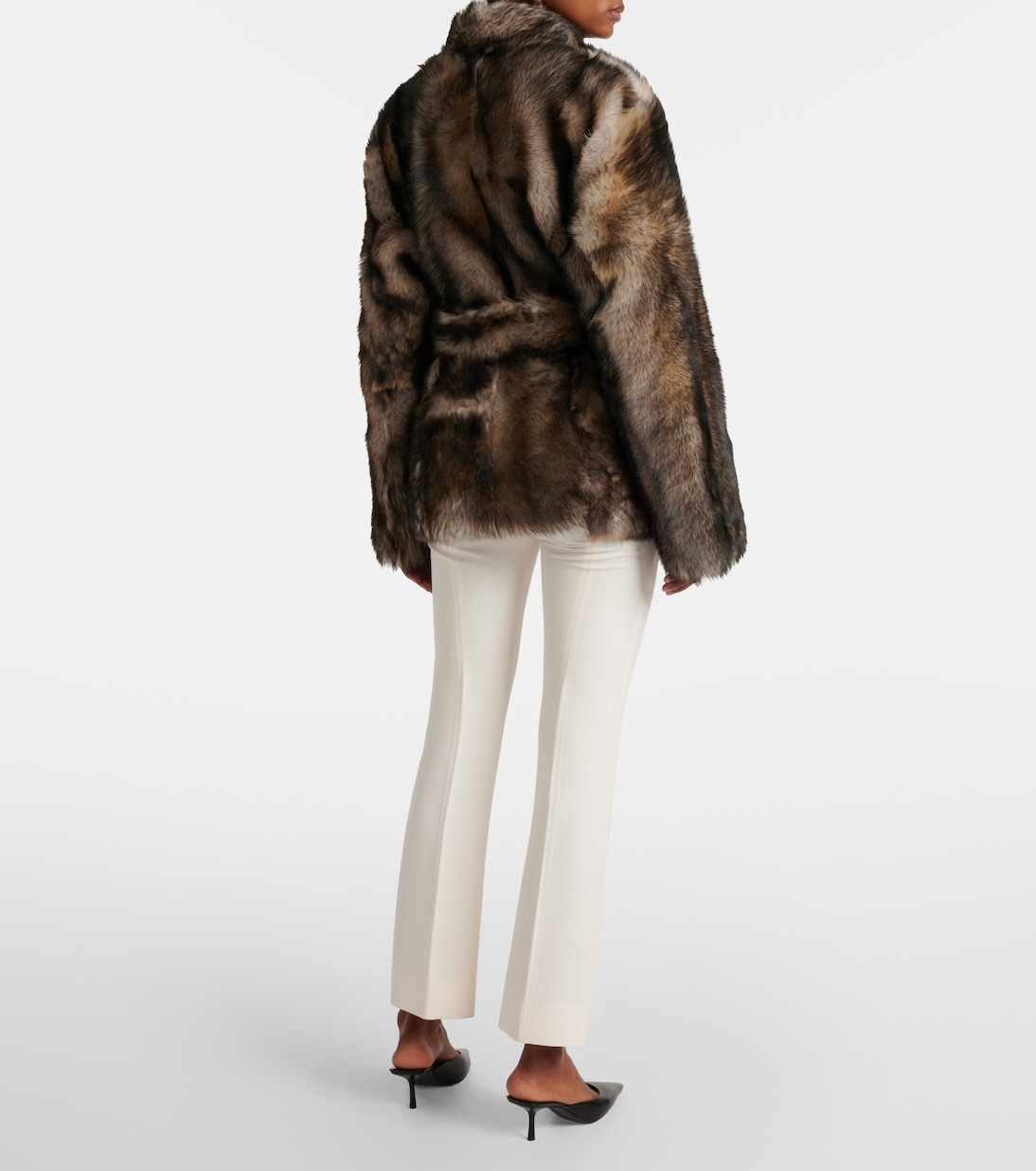 Elsa belted shearling coat in brown - Nour Hammour | Mytheresa