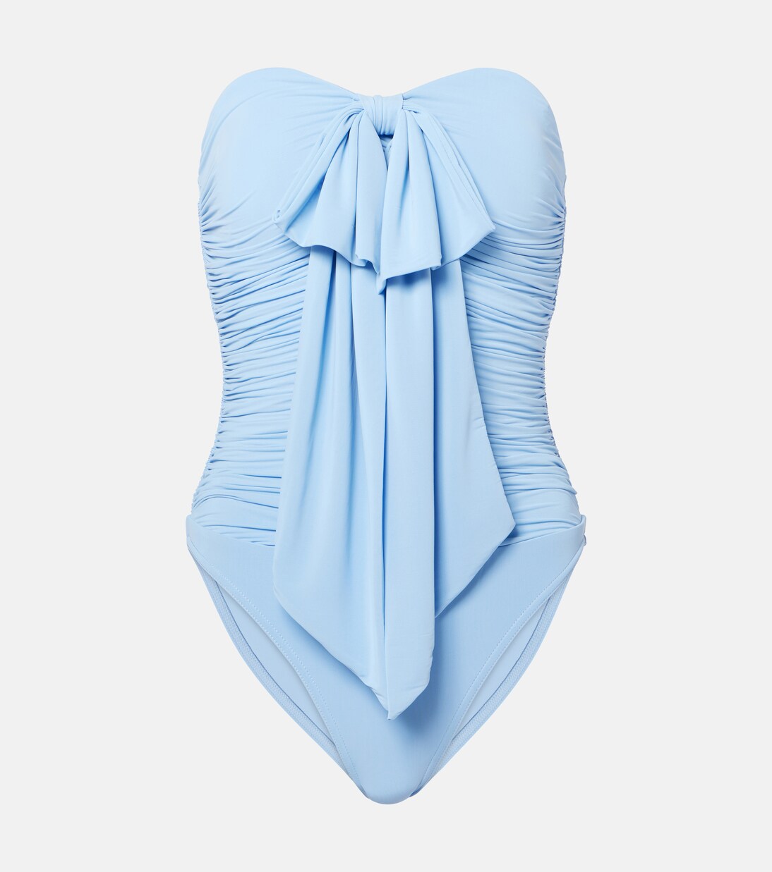 Acacia Drape Bow ruched swimsuit in blue - Zimmermann | Mytheresa