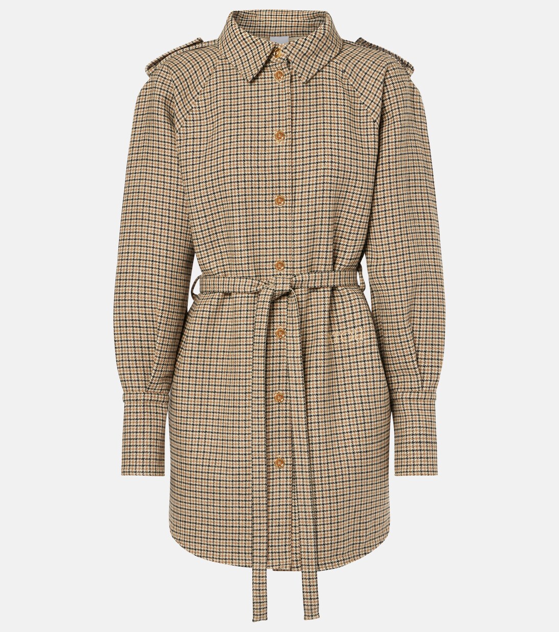 Houndstooth flannel shirt dress in brown - Patou | Mytheresa
