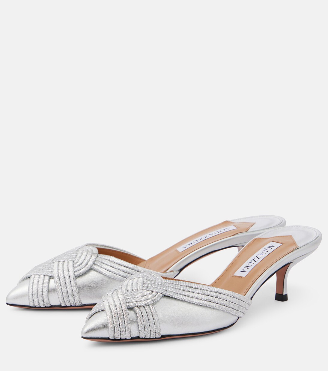 Felix 50 leather mules in silver - Aquazzura | Mytheresa