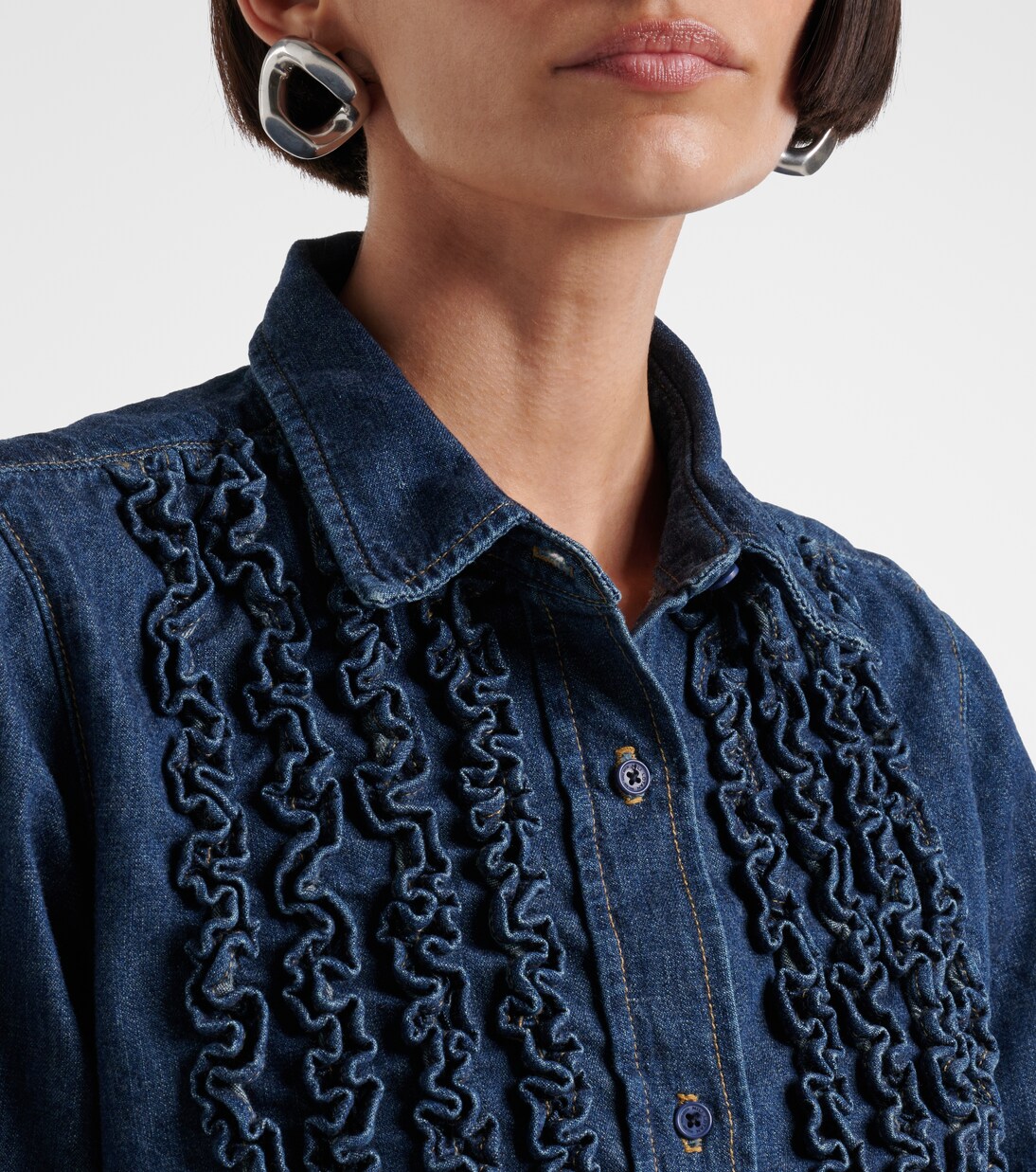 Lexa ruffled denim shirt in blue - Nili Lotan | Mytheresa