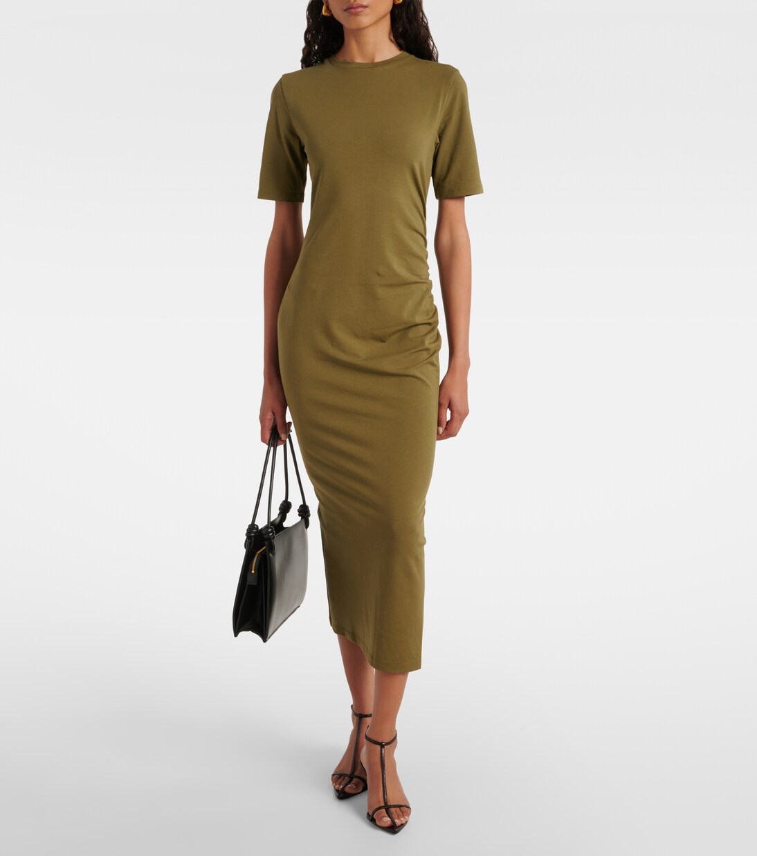 Cotton-blend jersey midi dress in green - Vince | Mytheresa