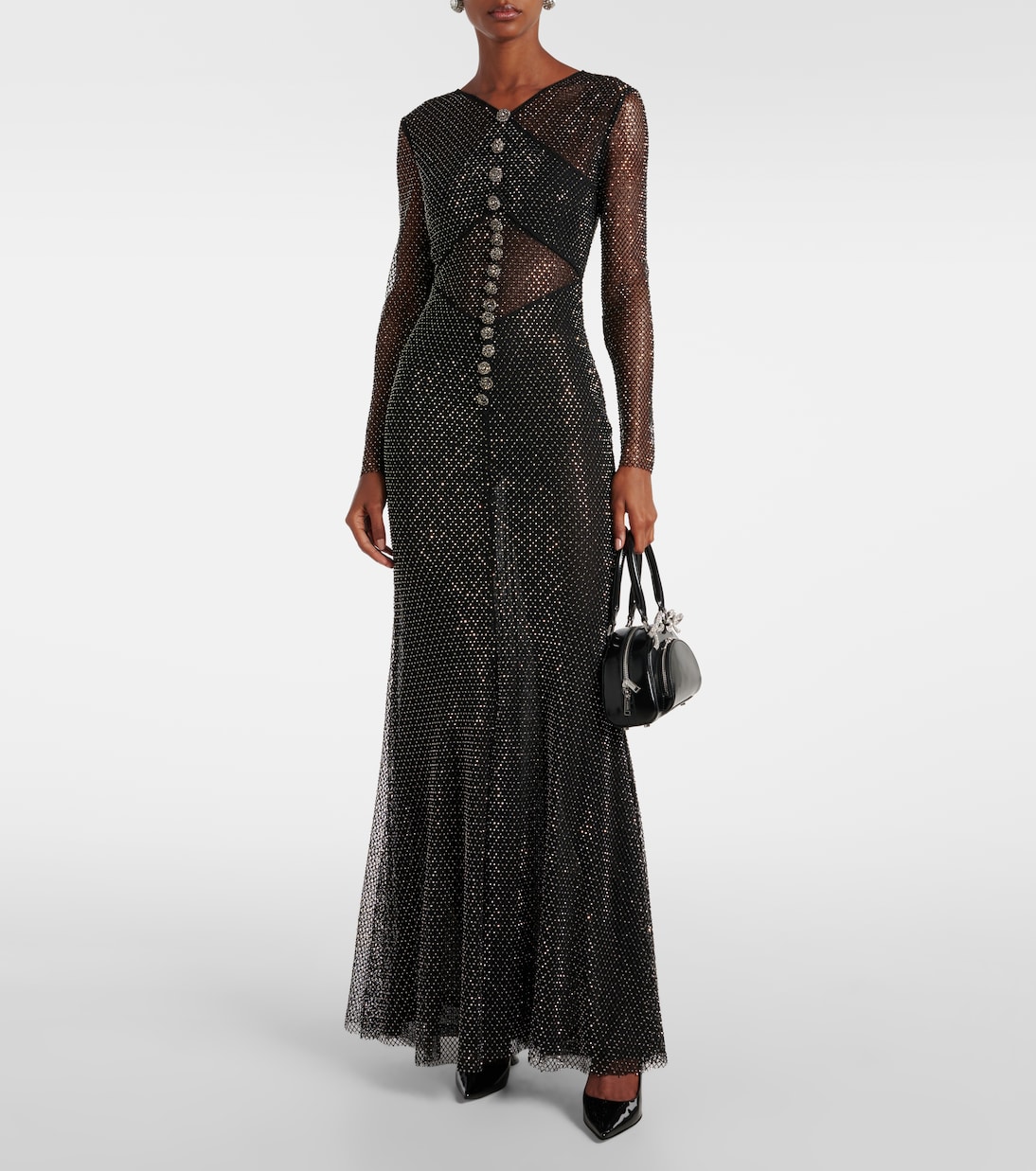 Embellished fishnet gown in black - Self Portrait | Mytheresa