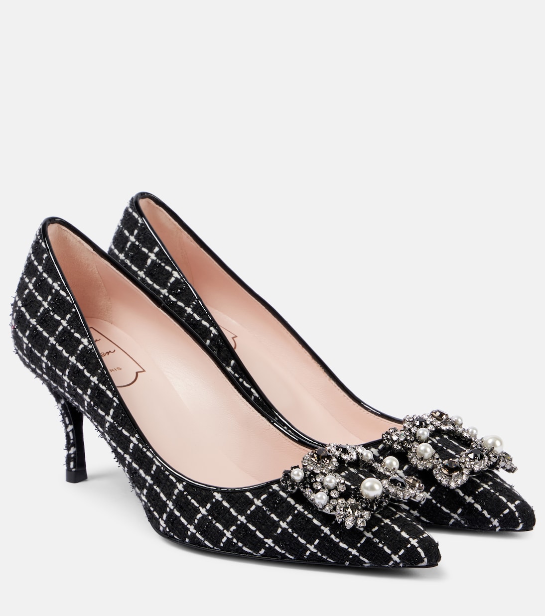 Flower Strass 65 leather-trimmed bouclé pumps in black - Roger Vivier ...
