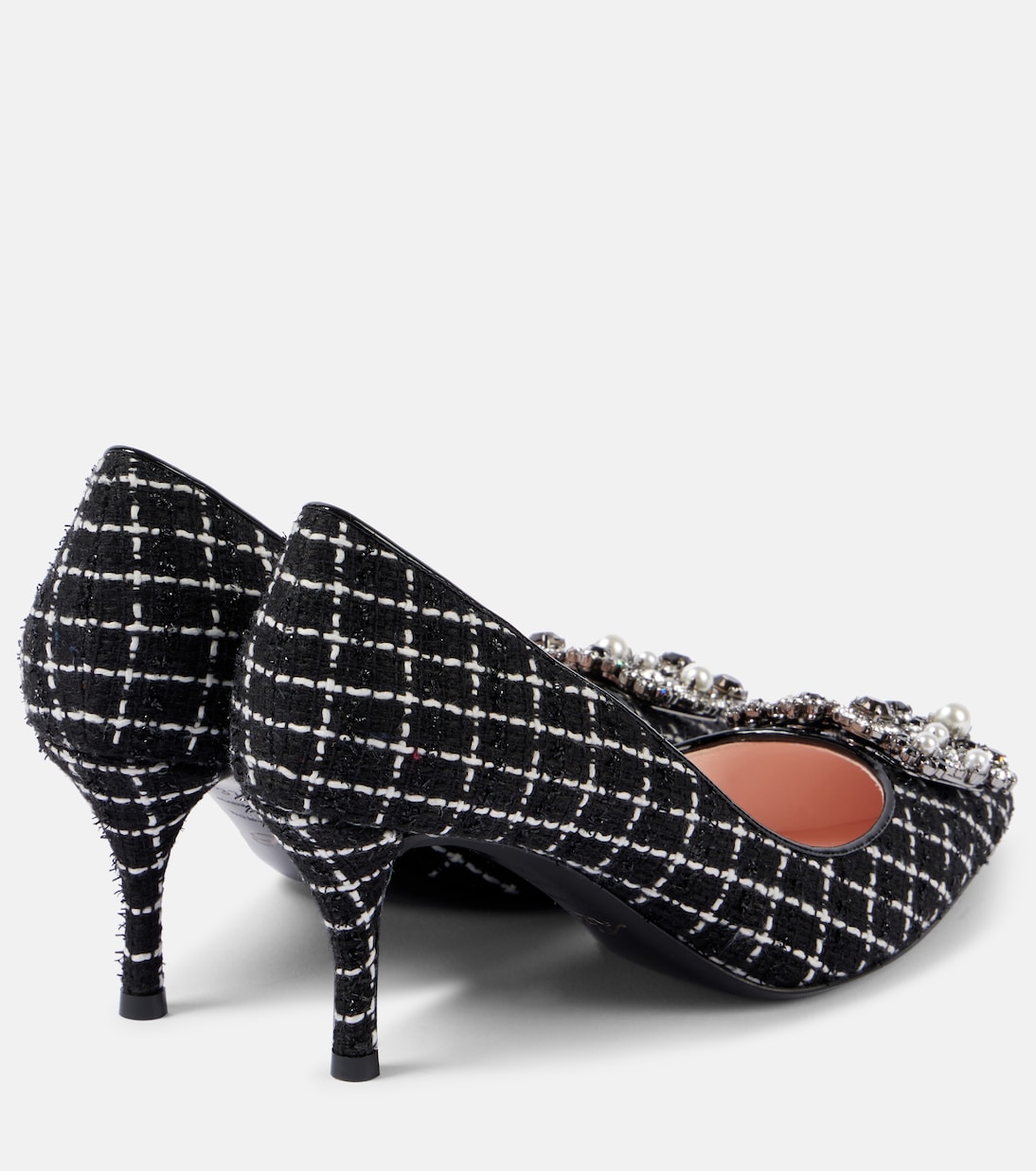 Flower Strass 65 leather-trimmed bouclé pumps in black - Roger Vivier ...