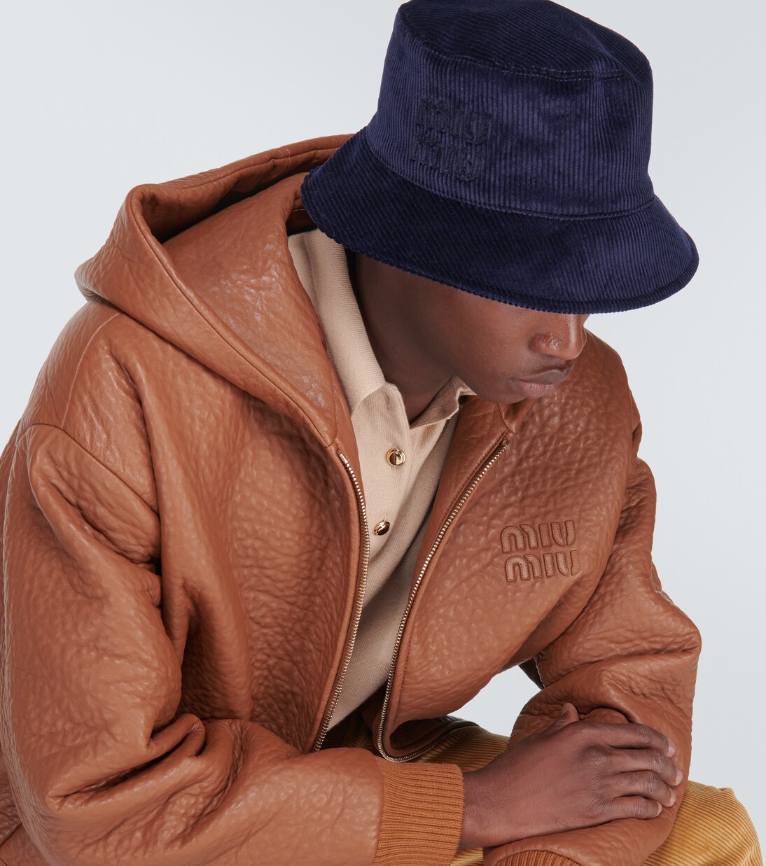 Logo corduroy bucket hat in blue - Miu Miu | Mytheresa