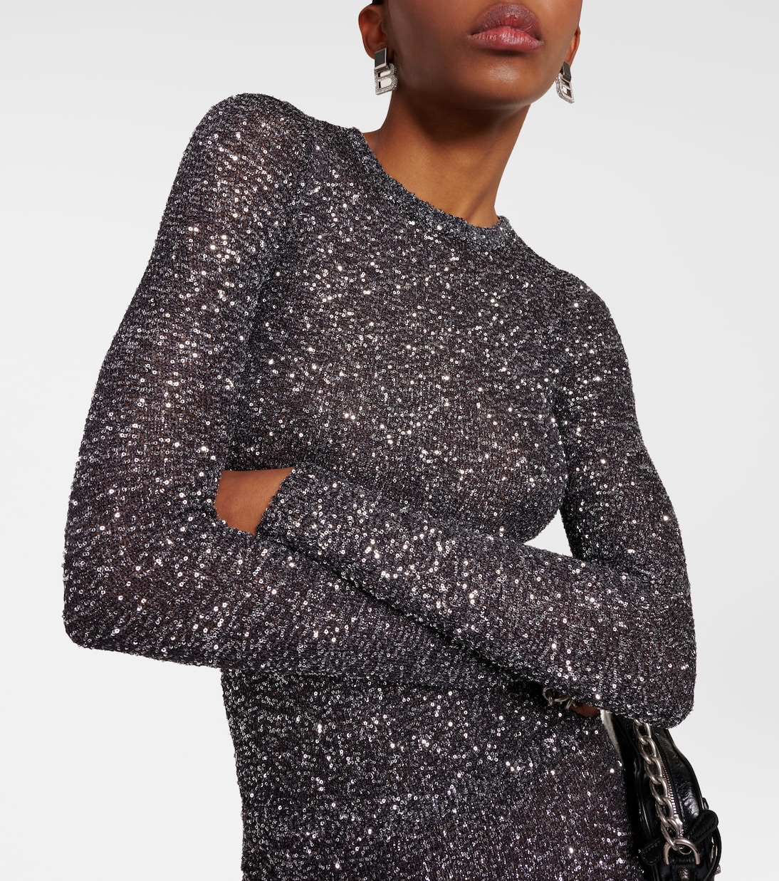 Sequined metallic knit sweater in black - Balenciaga | Mytheresa