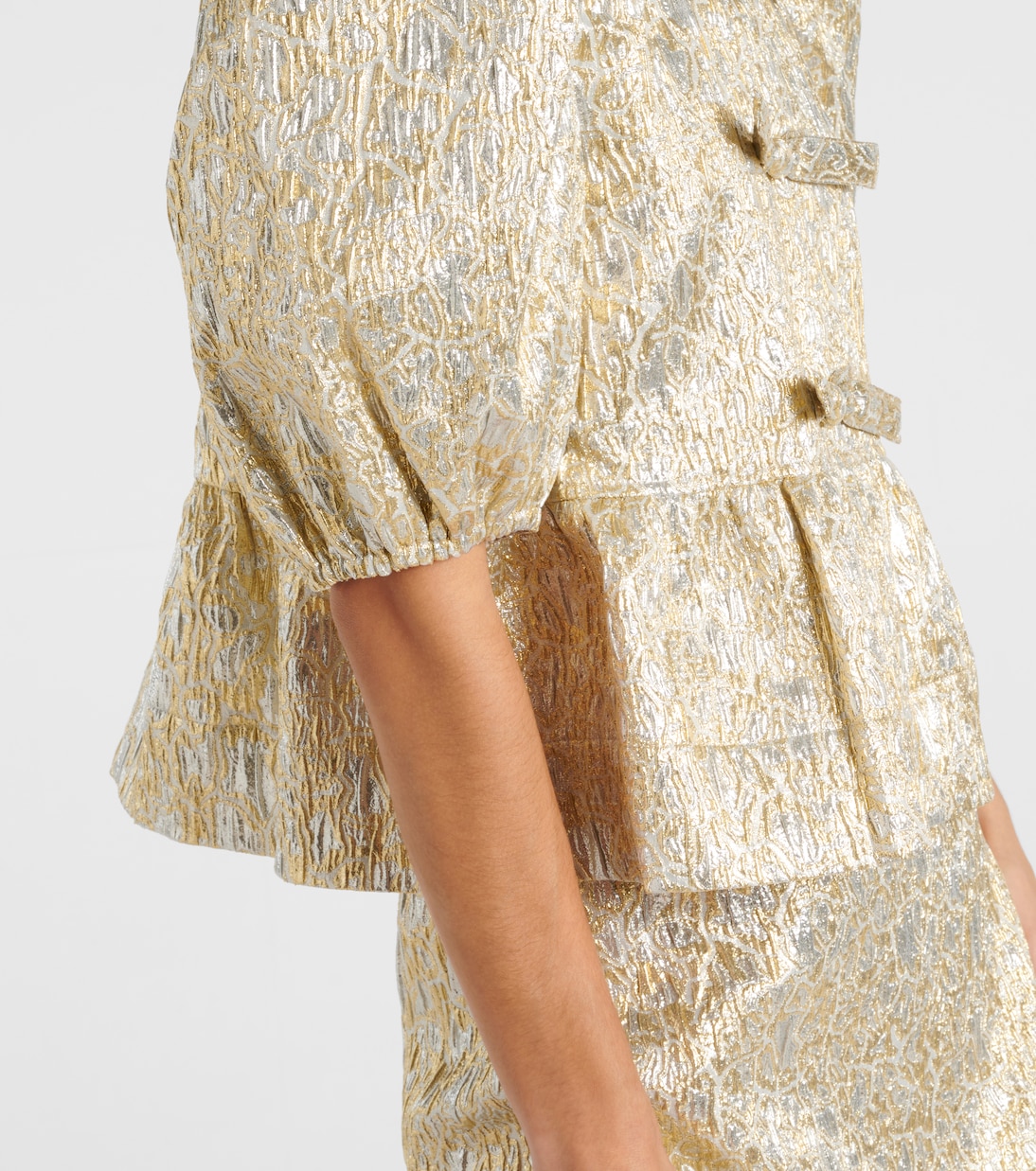 Puff-sleeve brocade top in metallic - Ganni | Mytheresa