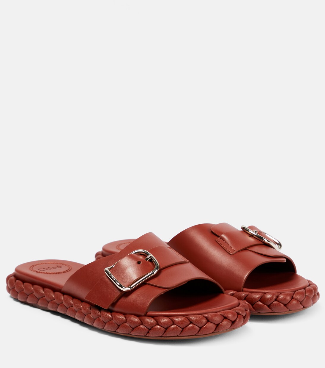 Pip leather slides in brown - Chloe | Mytheresa