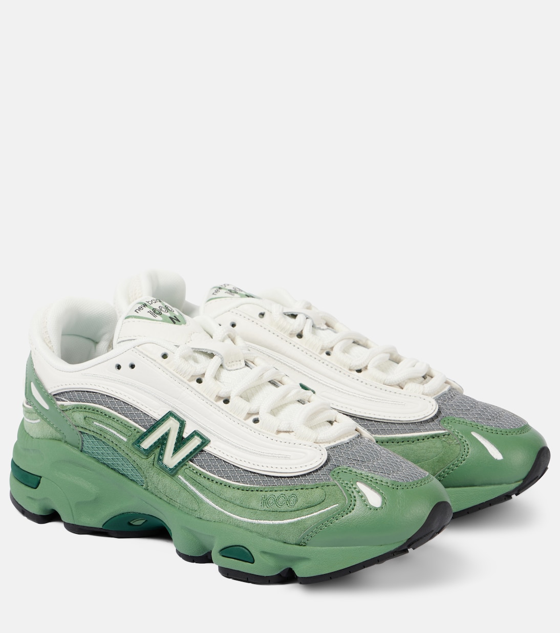 1000 colorblocked leather sneakers in green - New Balance | Mytheresa