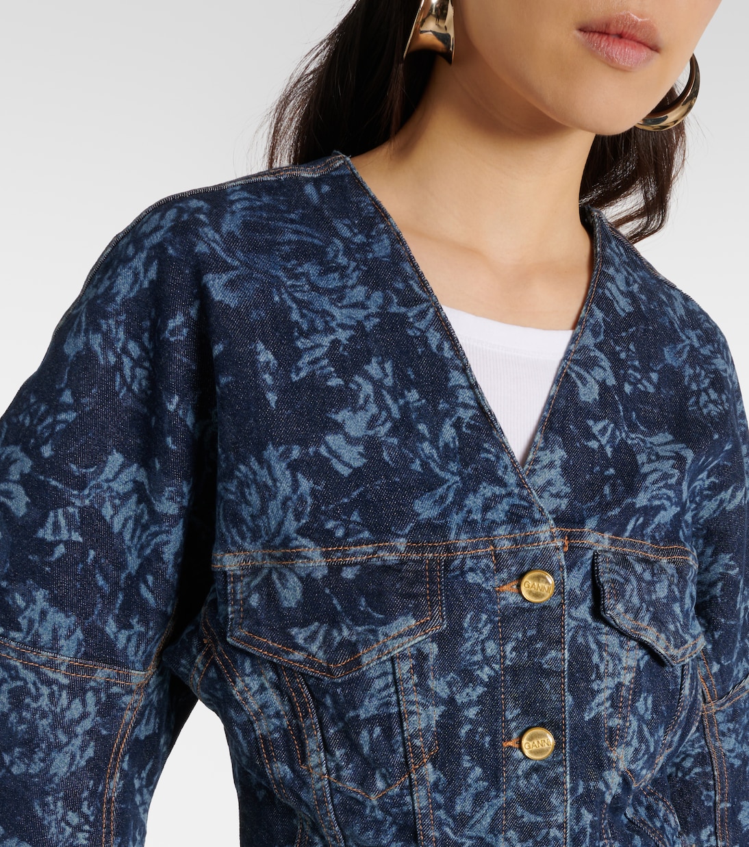 Printed denim jacket in blue - Ganni | Mytheresa