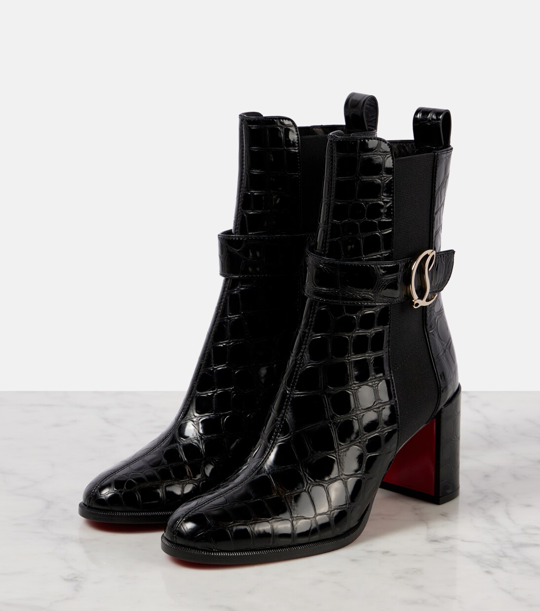 CL croc-effect leather ankle boots in black - Christian Louboutin ...