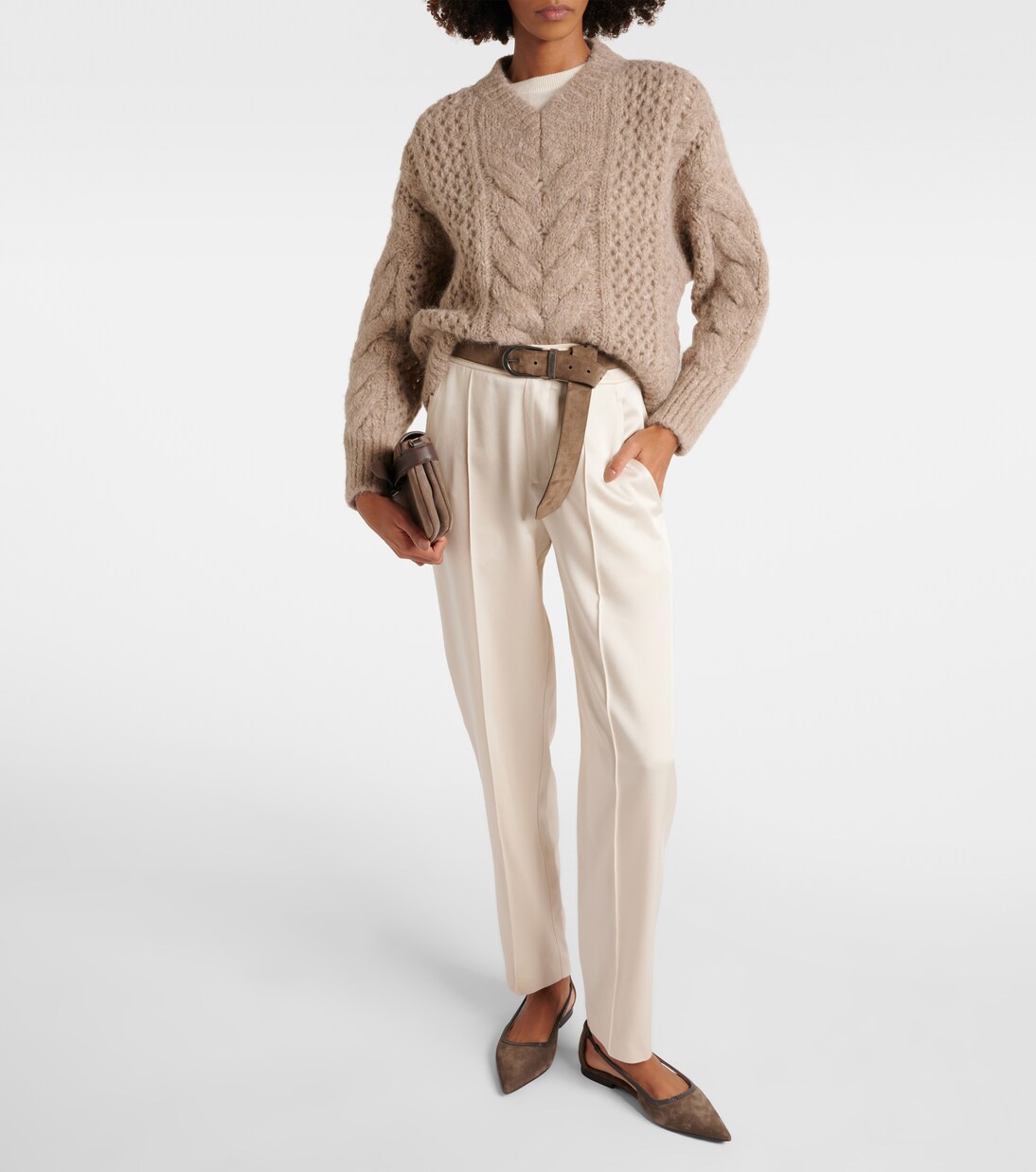 High-rise tapered pants in neutrals - Brunello Cucinelli | Mytheresa