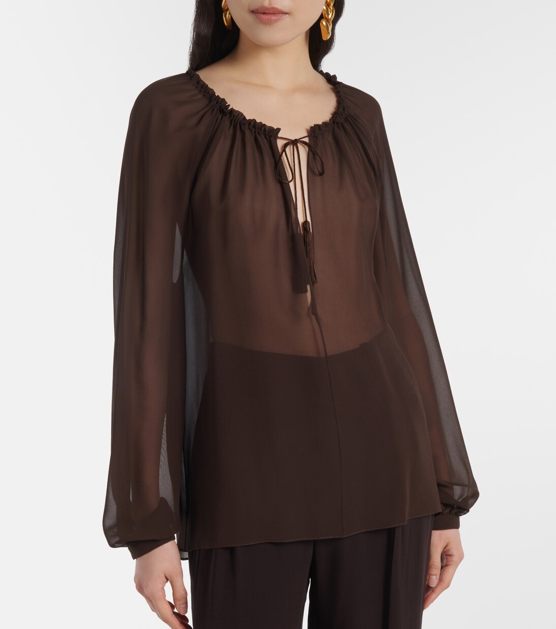 Sheer silk georgette blouse in brown - Tom Ford | Mytheresa